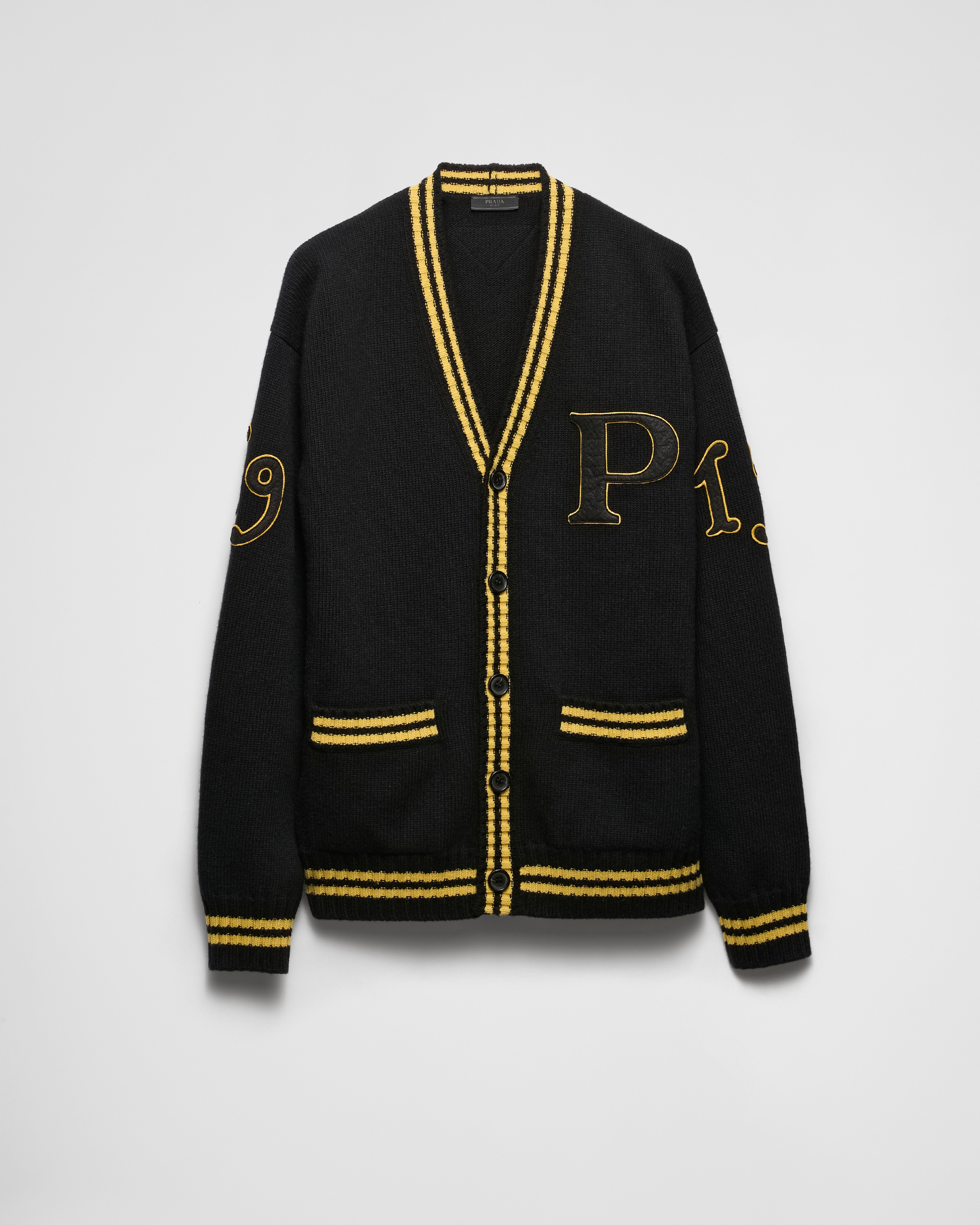 Prada Wool And Cashmere Cardigan With Patches - Black | Editorialist