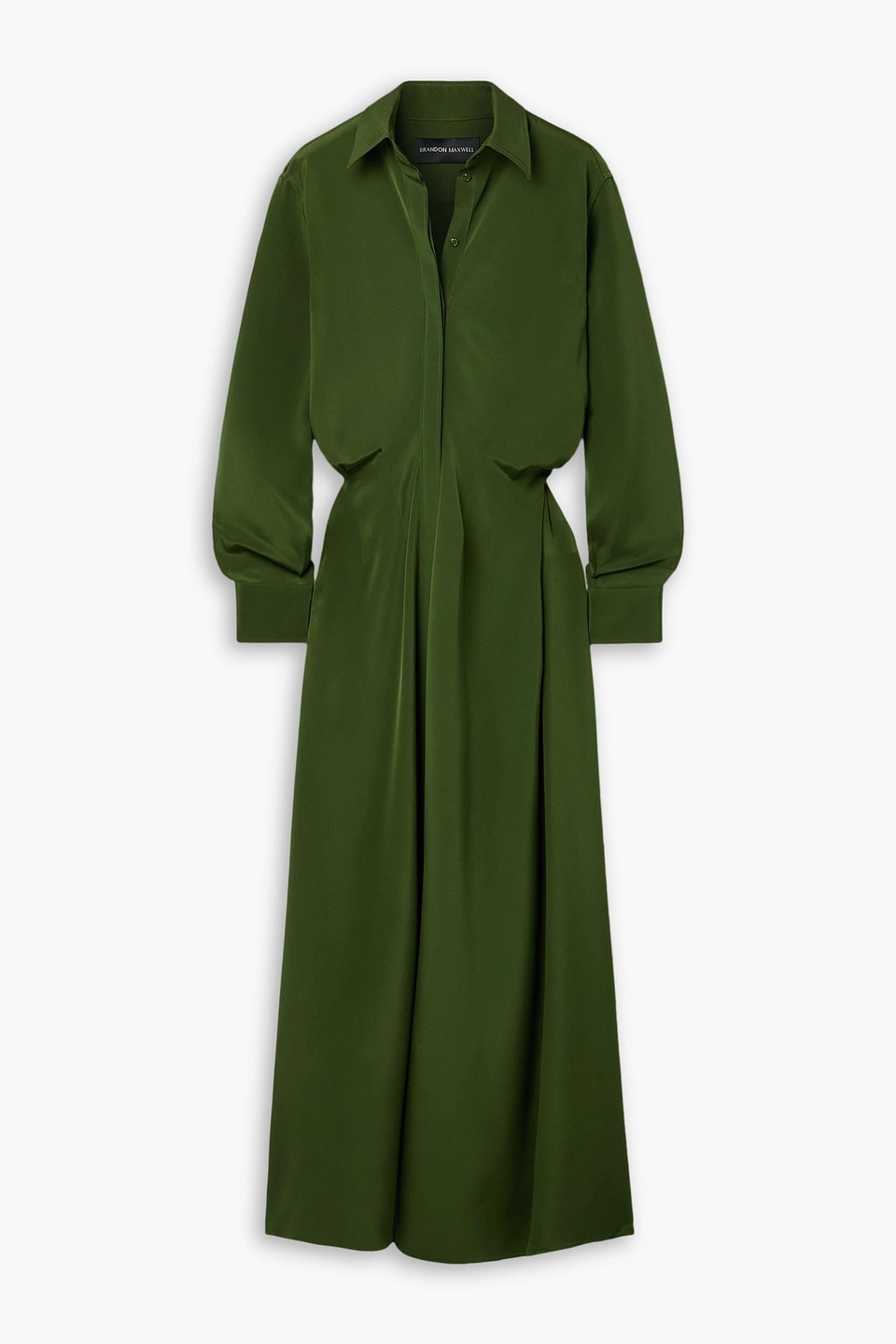 brandon maxwell olive green dress The Charlotte Silk Crepe De Chine Maxi Shirt In Dark - 80% Off Pull On