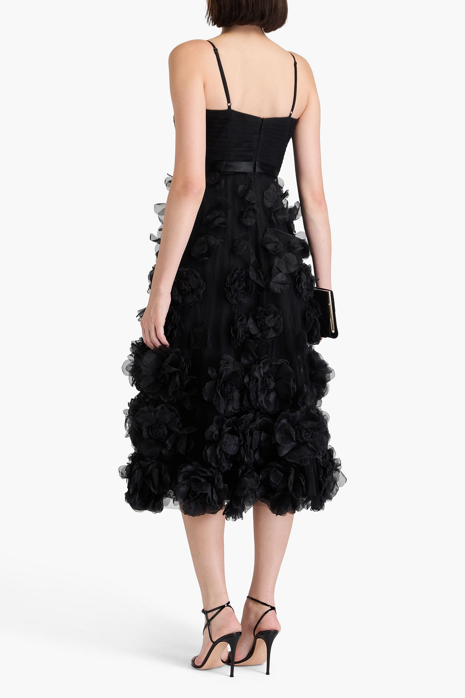 midi wedding guest dress near me Mac Duggal - Green Crepe Sleeveless Midi Dress With Flower Beading