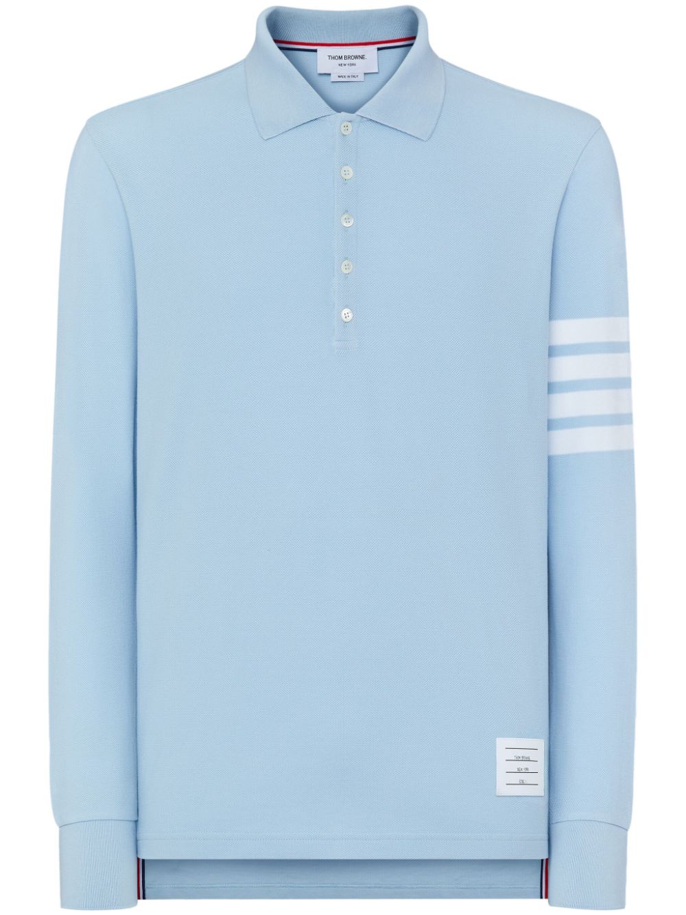 Thom Browne Three-stripe Long-sleeved Polo Shirt - Blue | Editorialist