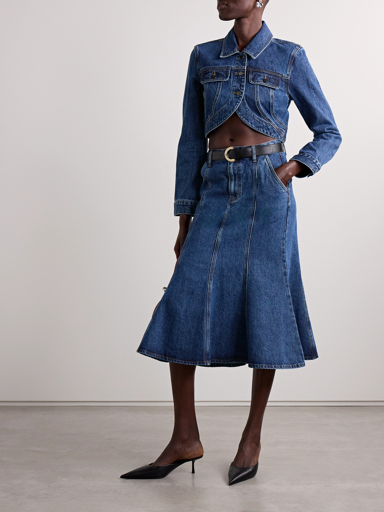 Self-Portrait Denim Midi Skirt In Blue - 50% Off | Editorialist