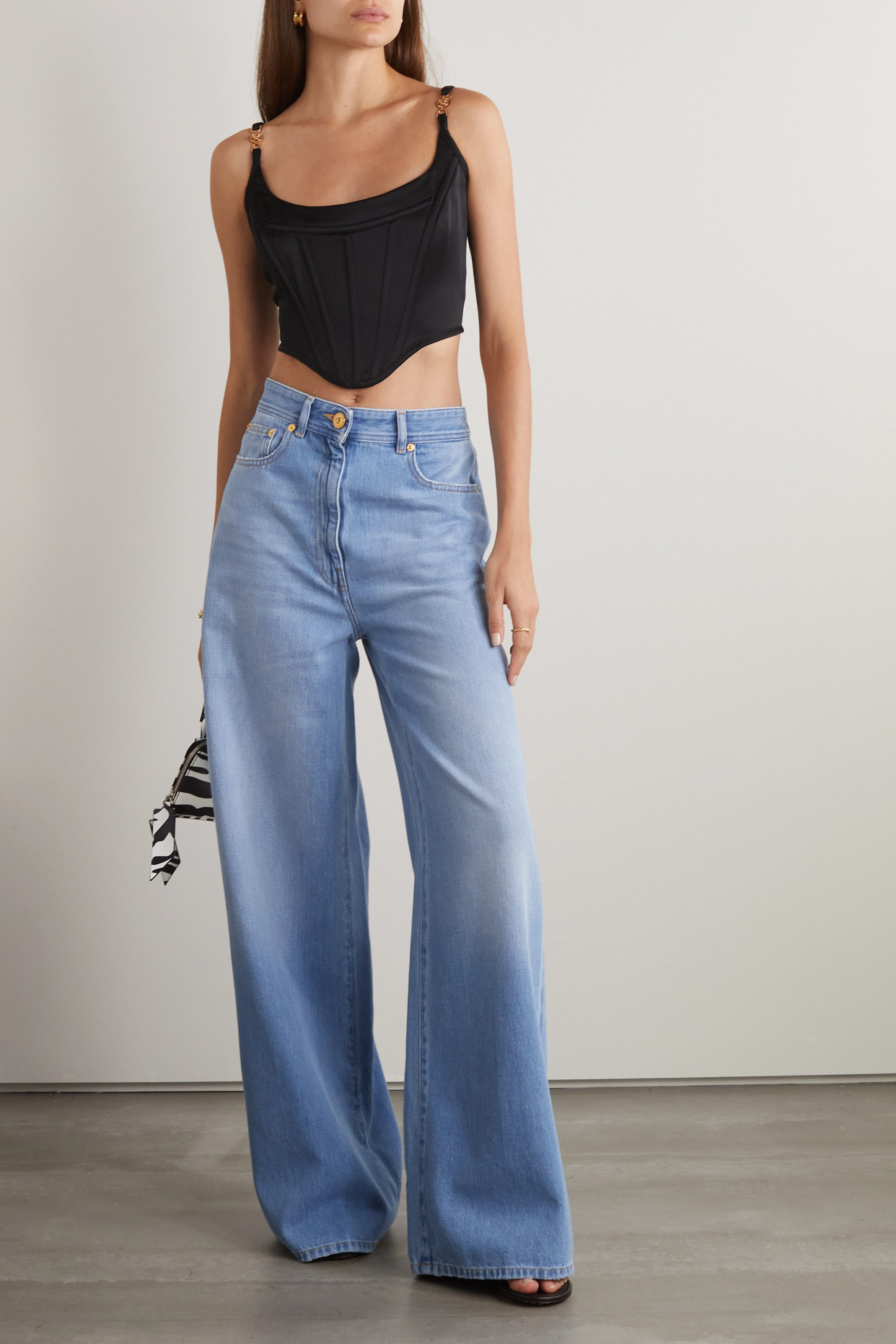 VERSACE Versace Icons Cropped Embellished Bustier Top