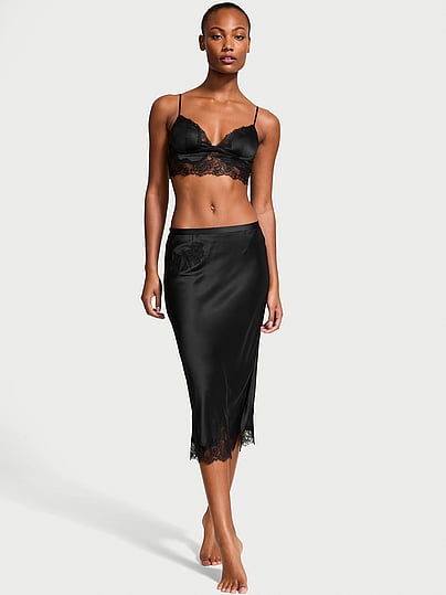 VICTORIA'S SECRET very sexy satin rose lace-trim bralette & midi skirt set