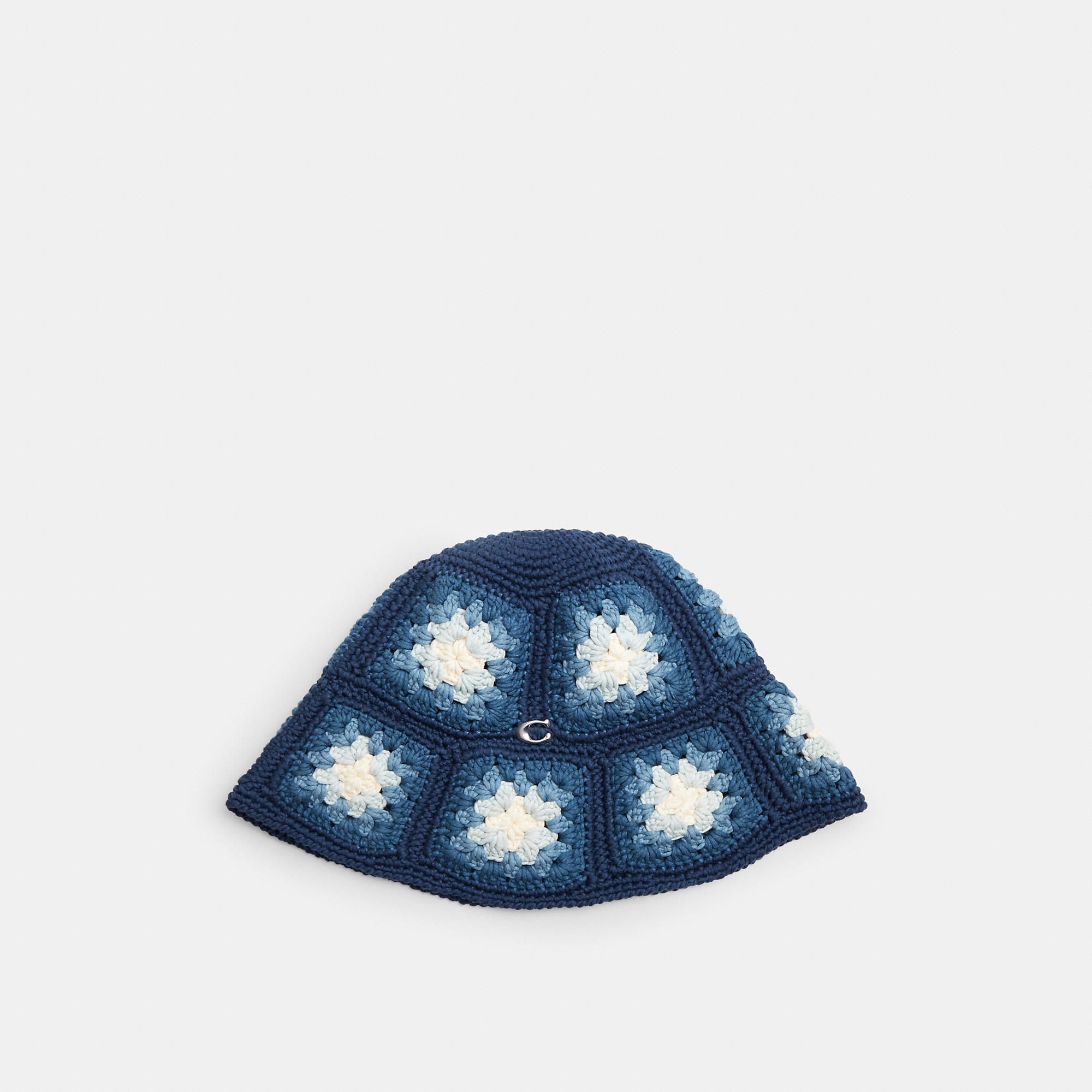 COACH Women’s Navy Multi Stripe Crocheted Cotton Blend Bucket Hat - XS/S Wide-brim Crochet Bucket Hat In Striped Cotton For Women | J  main image 4