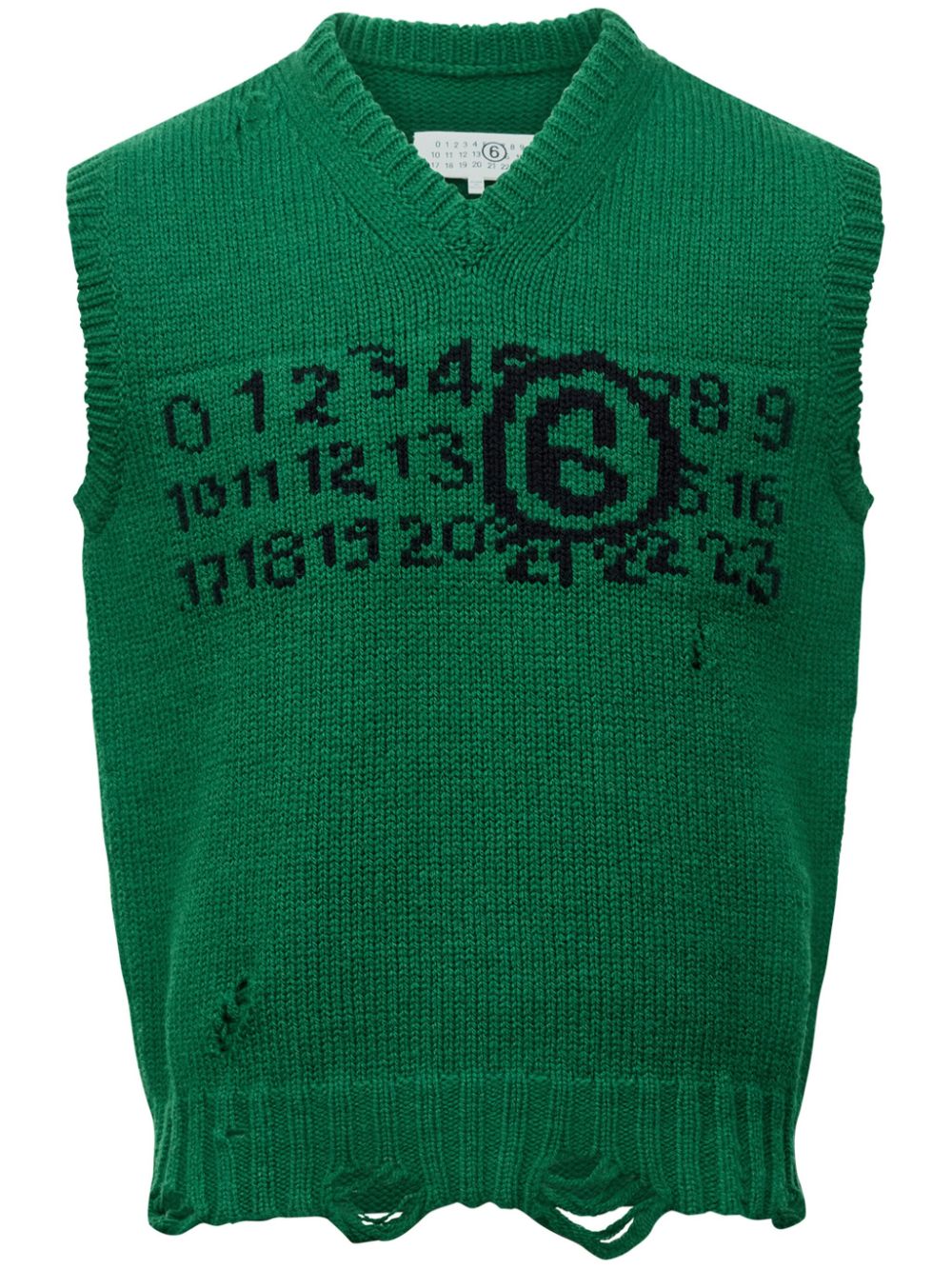 Maison Margiela Numbers-Intarsia Vest In Green - 40% Off