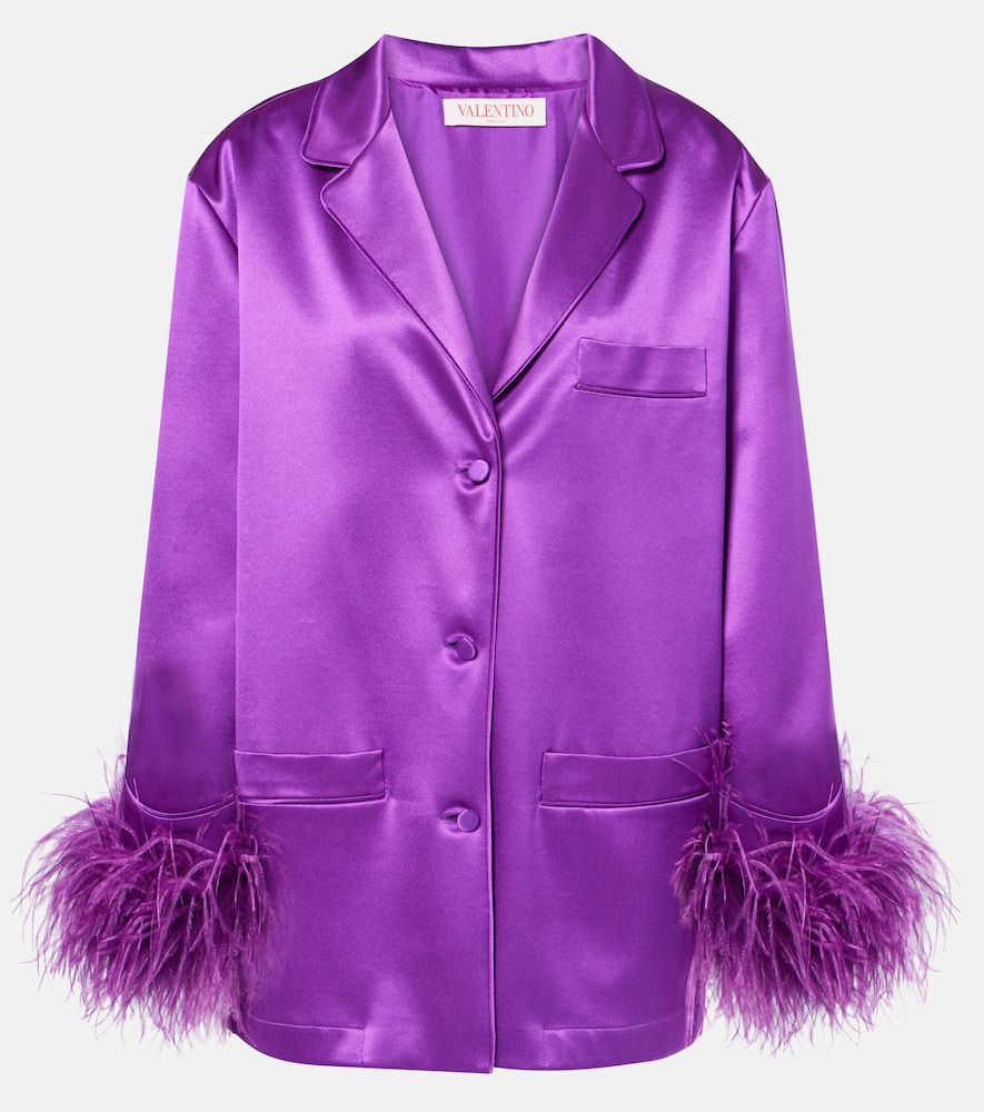 VALENTINO Valentino Feather-Trimmed Silk Satin Shirt