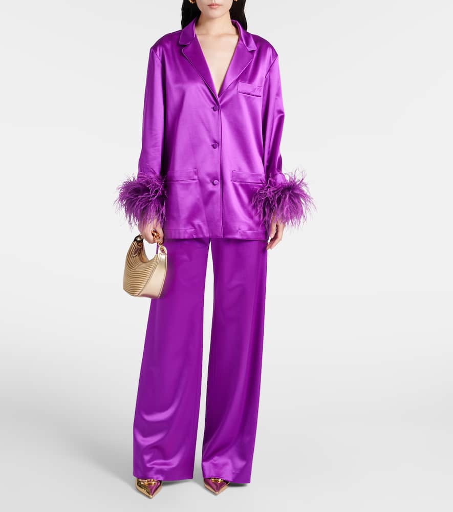 VALENTINO Valentino Feather-Trimmed Silk Satin Shirt