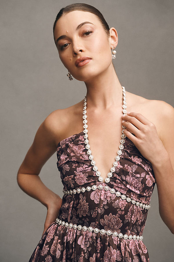V. CHAPMAN Scarlette Halter Embellished Corset Organza Maxi Dress - Sage  Toile | Editorialist