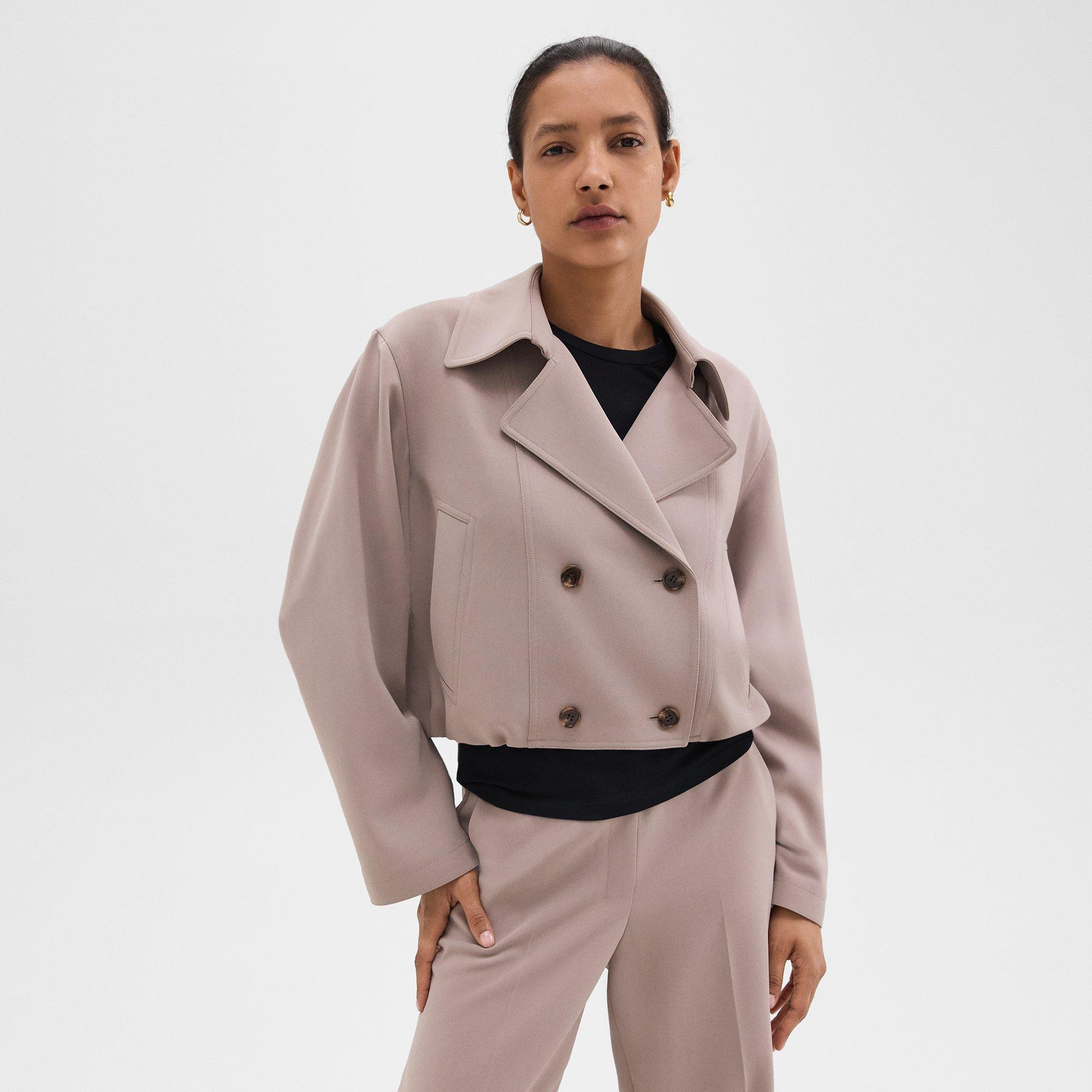 THEORY Double-Breasted Cropped Trench