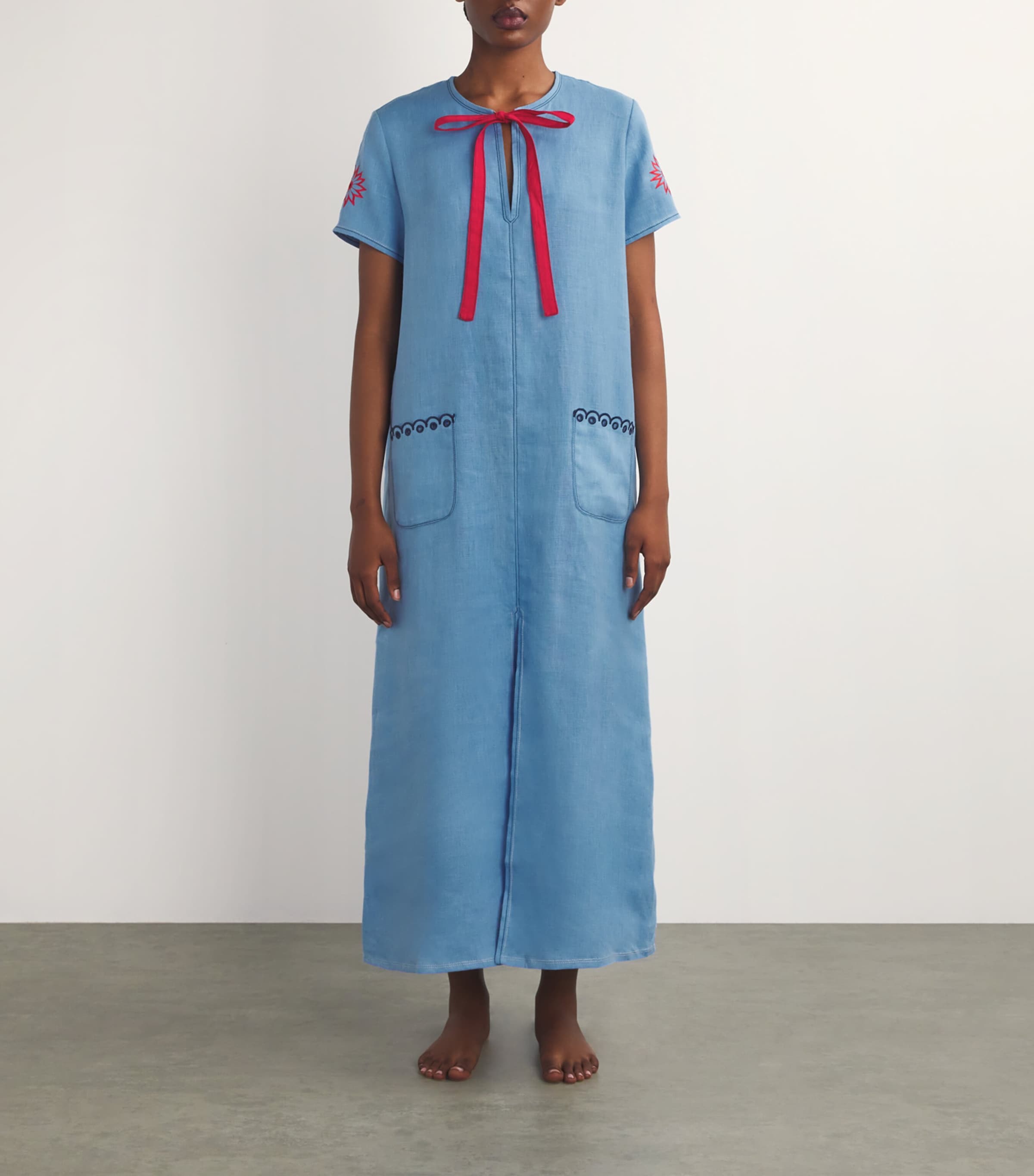 Sleeper Linen Embroidered Petra Maxi Dress In Blue - 52% Off | Editorialist
