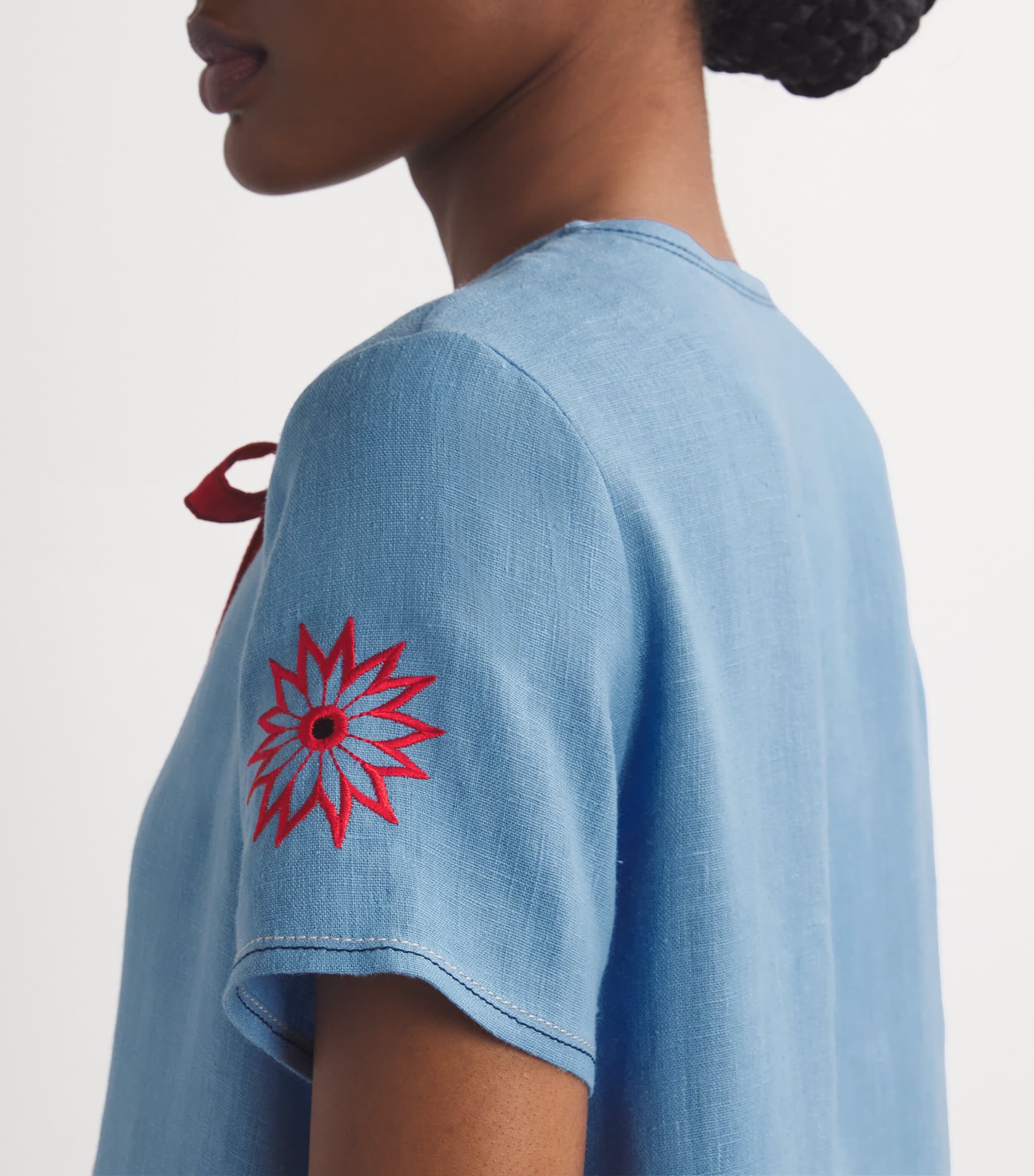 Sleeper Linen Embroidered Petra Maxi Dress In Blue - 52% Off | Editorialist