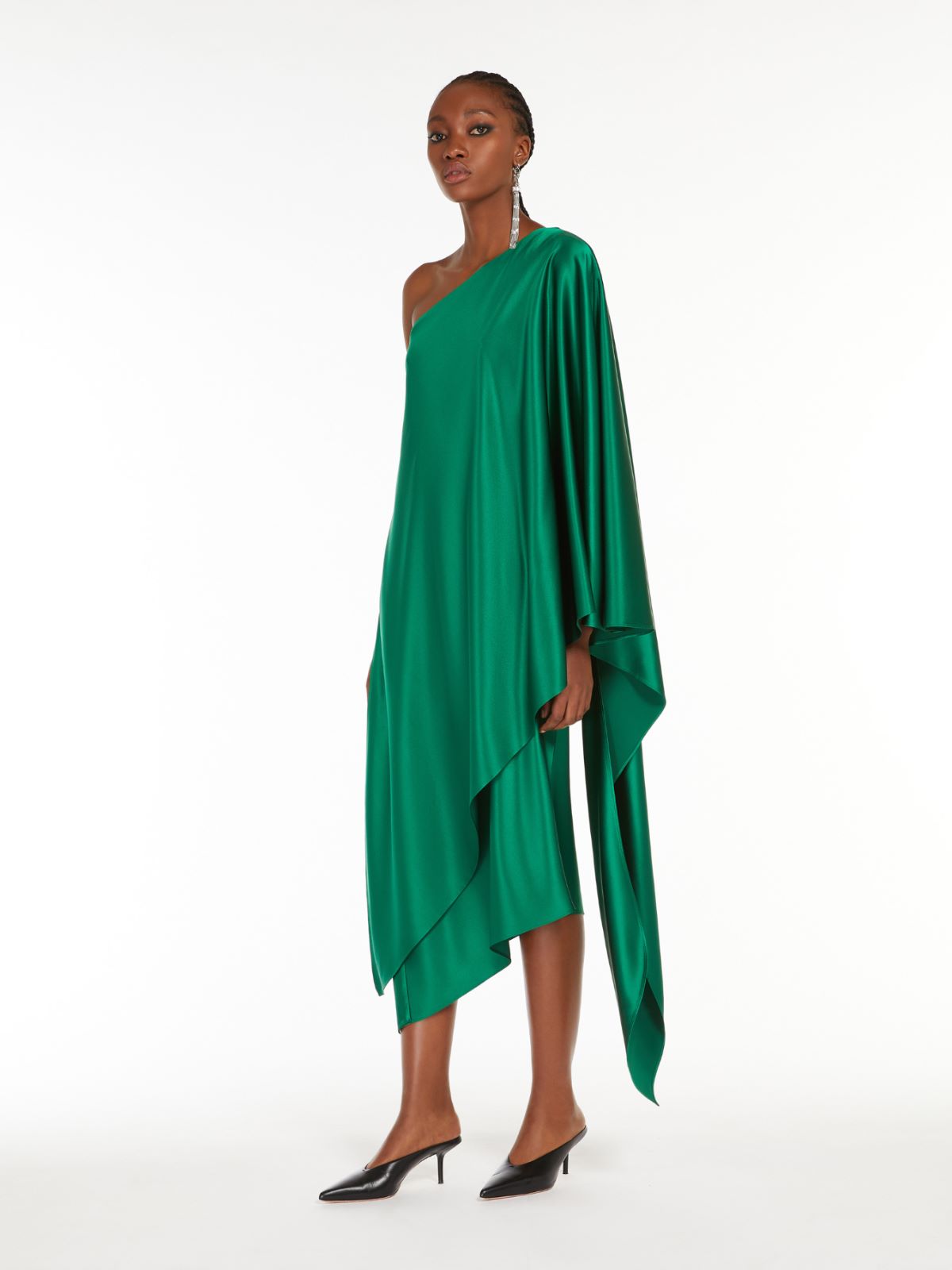 Max Mara Green Dress Max Mara One-Shoulder Silk Dress Green