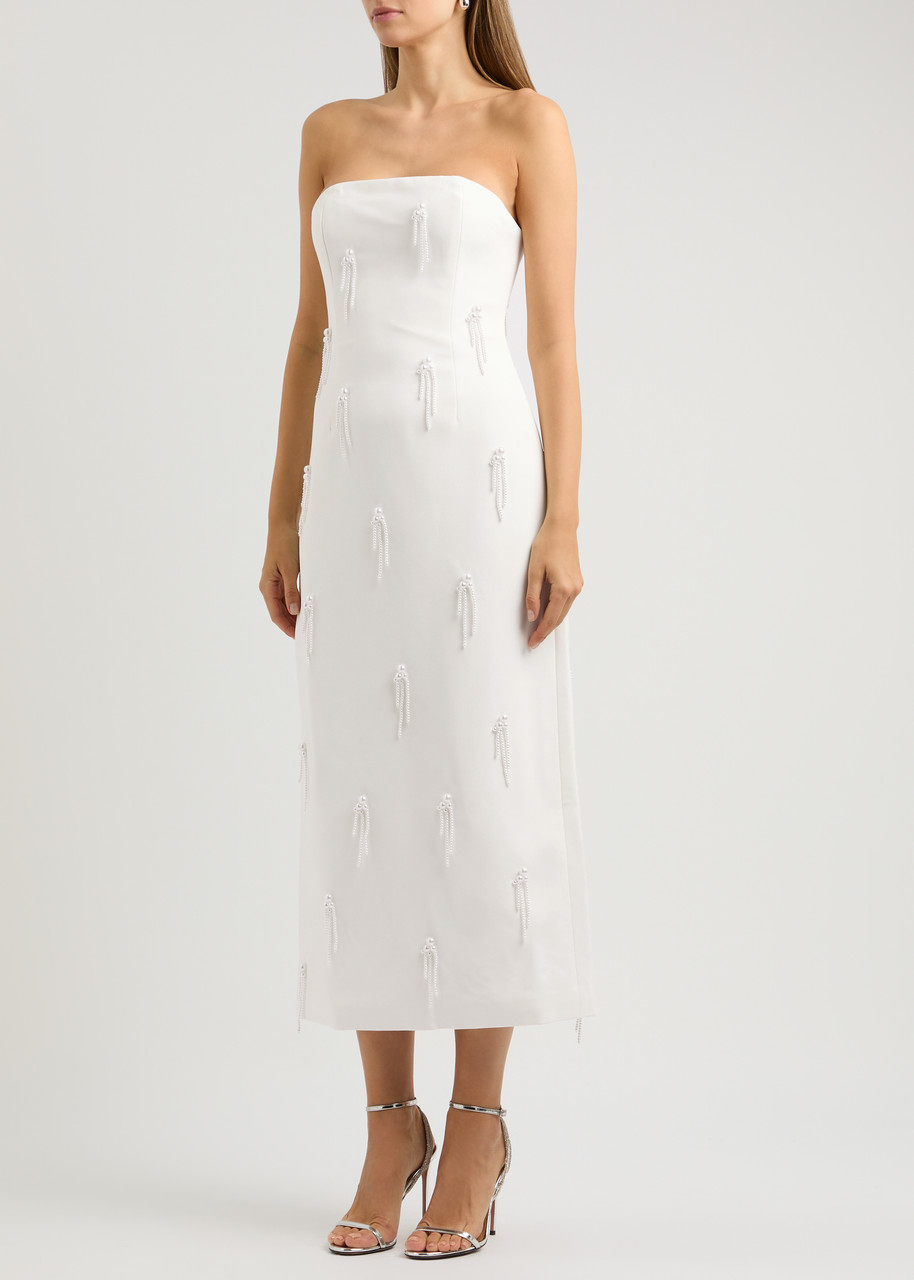 stretch denim midi dress Strapless Stretch Denim Midi Dress – BLANKWardrobe