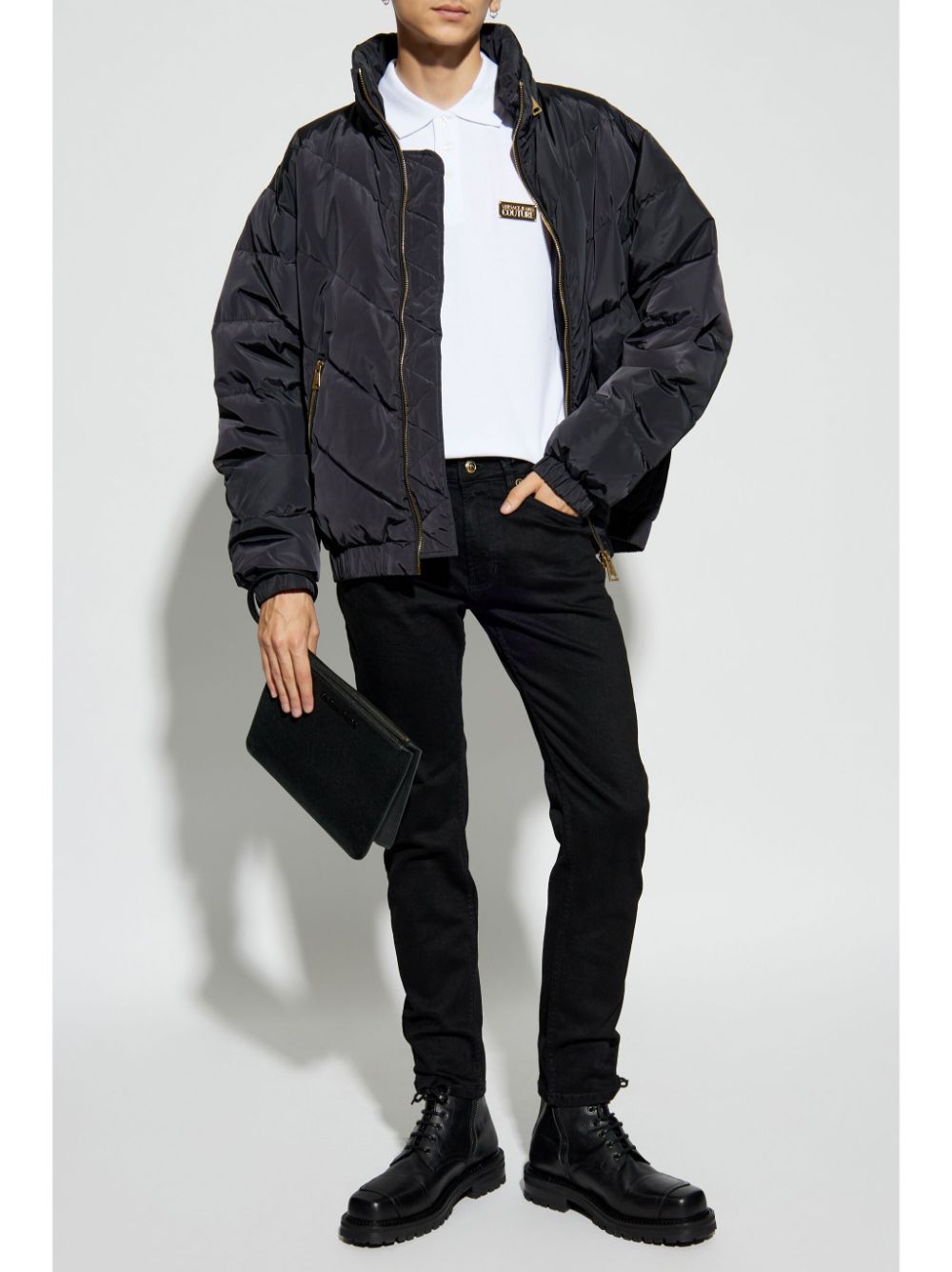 VERSACE logo-plaque piqué polo shirt