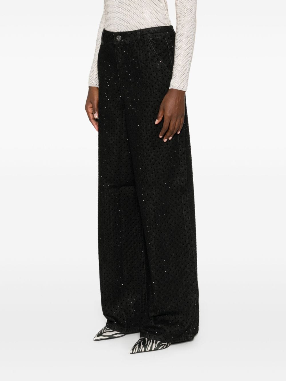 SELF-PORTRAIT Self-Portrait Rhinestone-Embellished Jeans