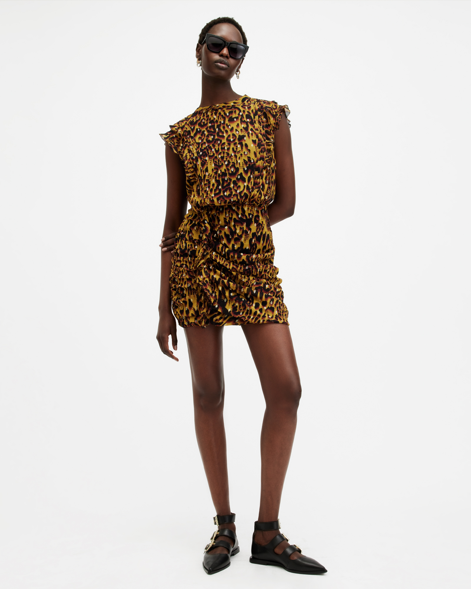 all saints leopard mini dress AllSaints Dina Evita mini dress in leopard