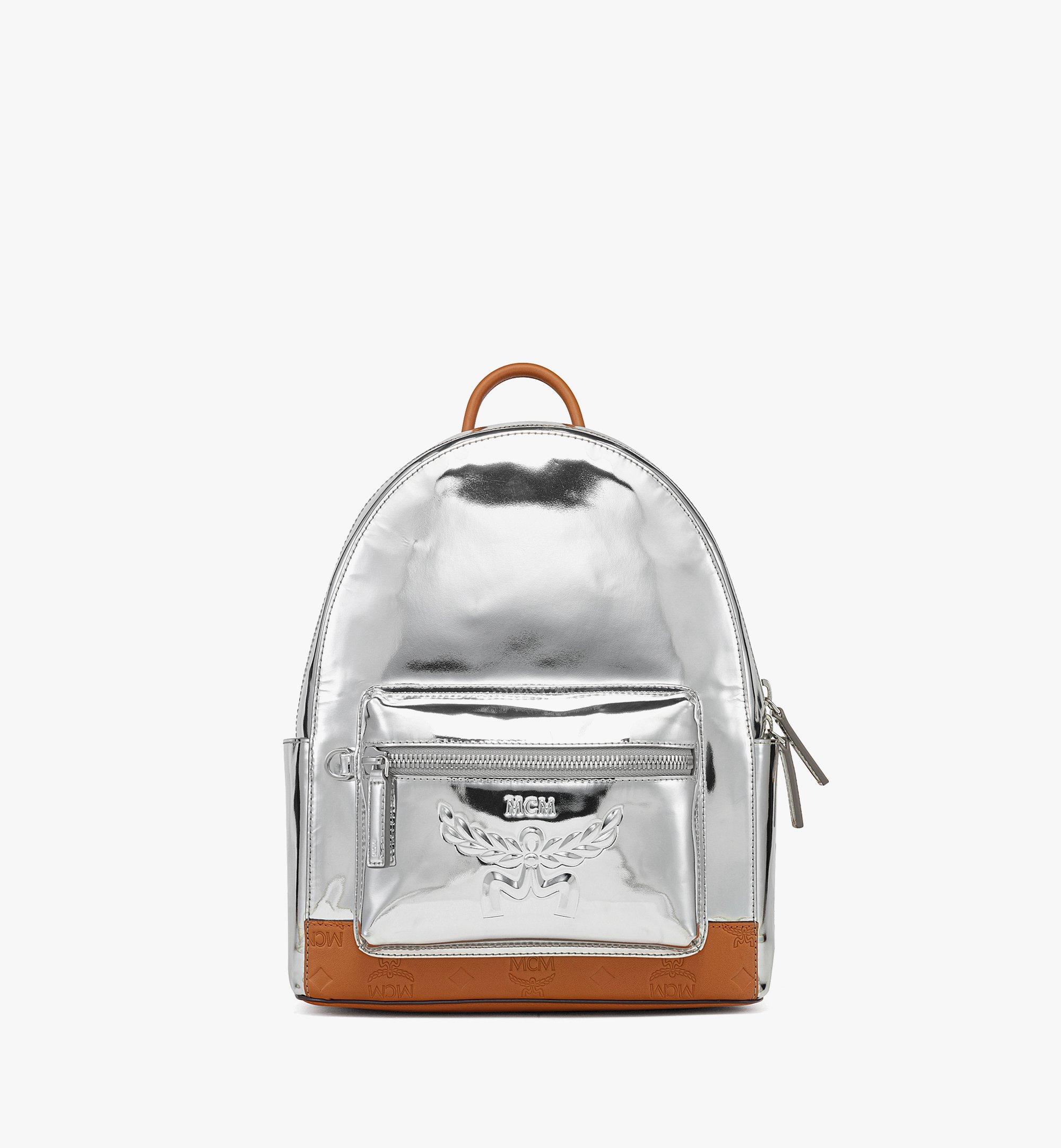 MCM Stark Backpack Silver Metallic Visetos Studded Mini Backpack MCM Medium 40 Silver Coated Canvas Studded Backpack  main image 3