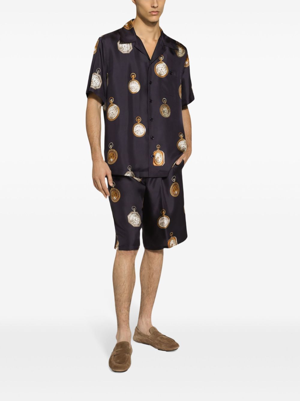 DOLCE & GABBANA Clock-Print Silk Shorts