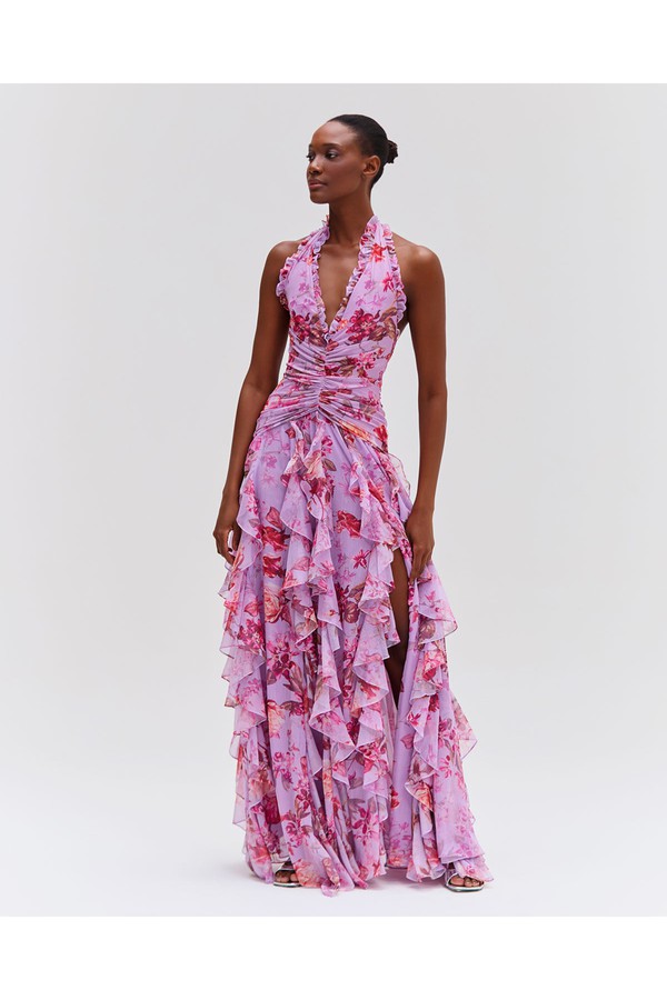 violet cut out beach dress patbo PatBo Lurex Cut-Out Sea Green Gown
