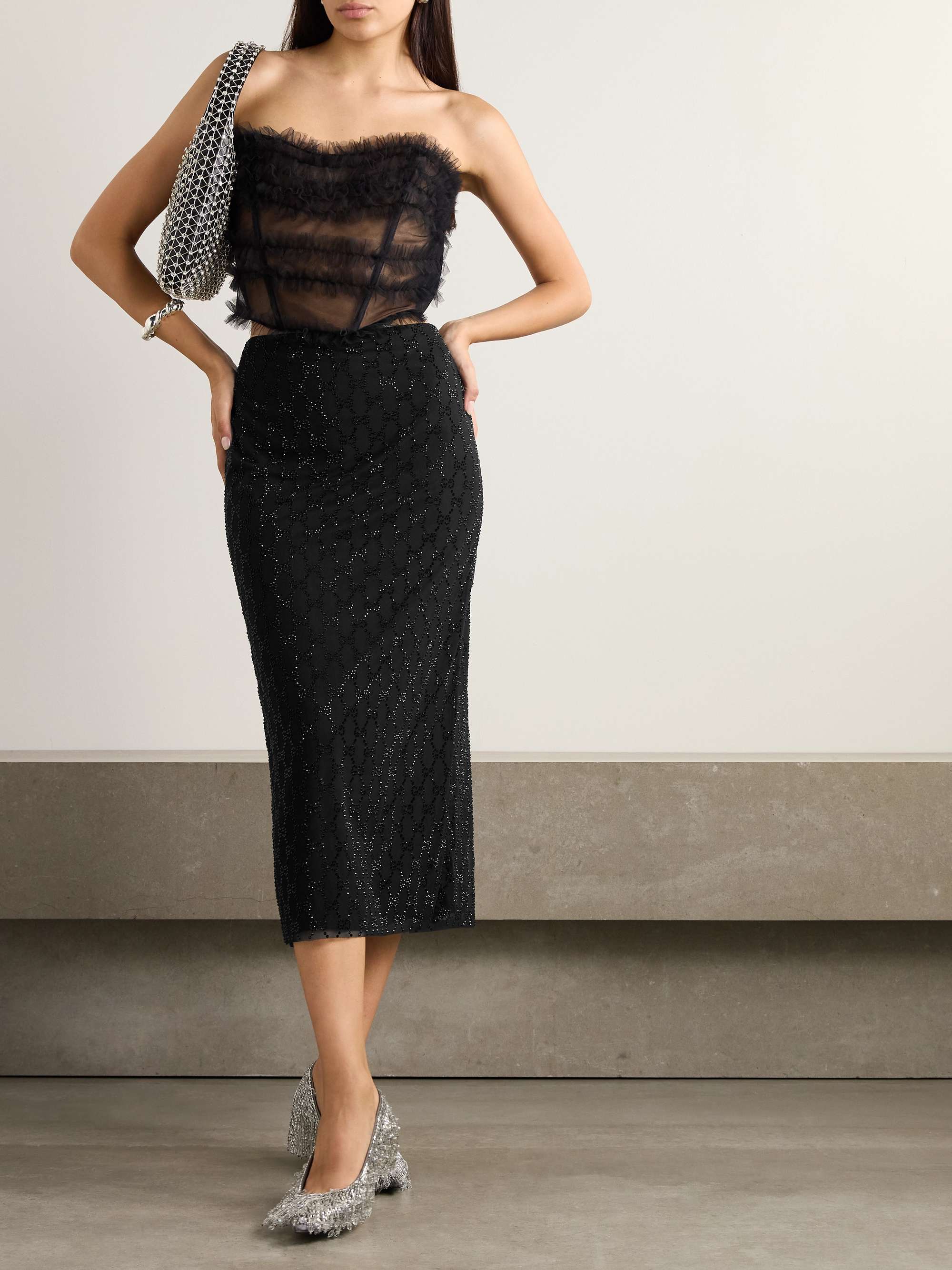 Gucci Crystal-Embellished Tulle Midi Skirt - Black | Editorialist