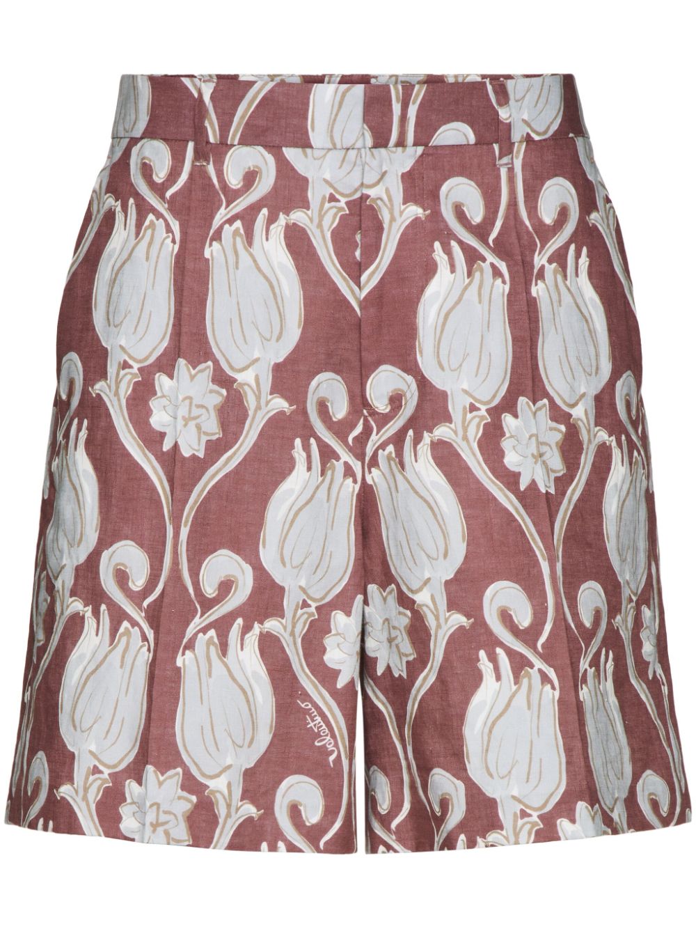 VALENTINO Tulips-Print Linen Bermuda Shorts