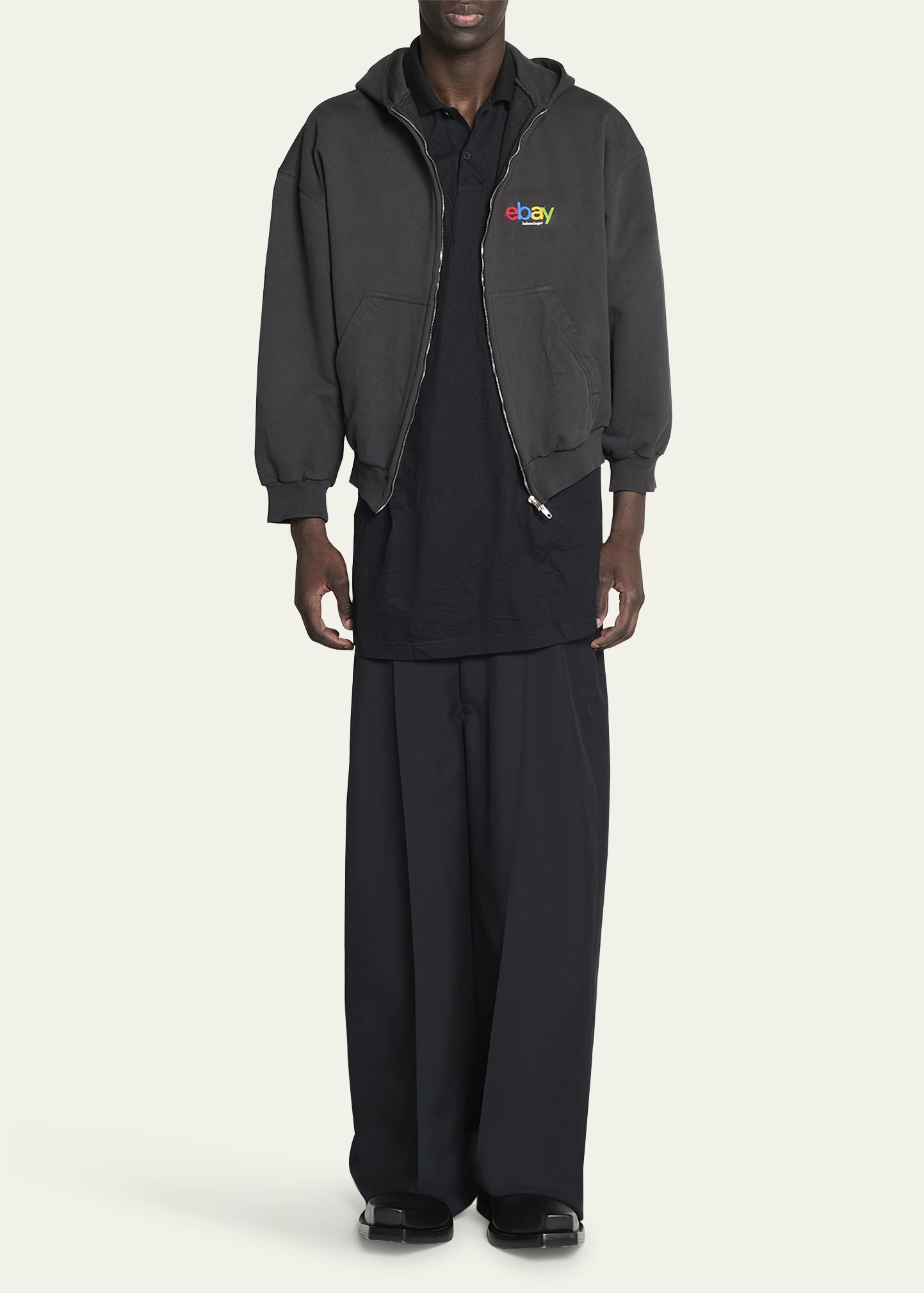 Balenciaga X Ebay Washed Terry Zip Up Hoodie - Noir | Editorialist