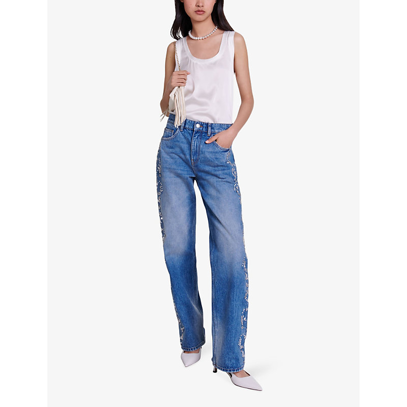 MAJE MAJE Round-Neck Stretch-Silk Top