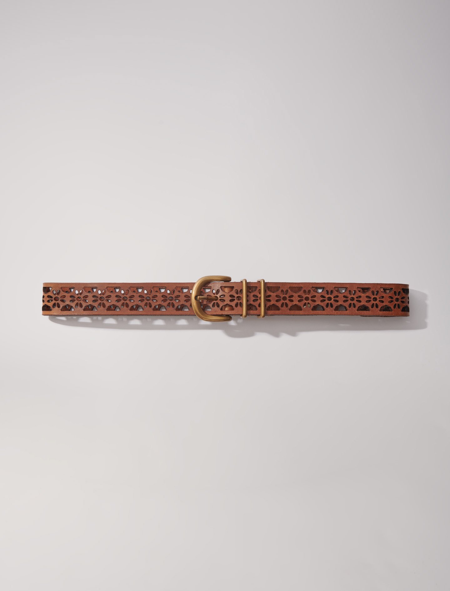 Maje Leather Belt With Flower Detail In Camel - 40% Off  display picture 1