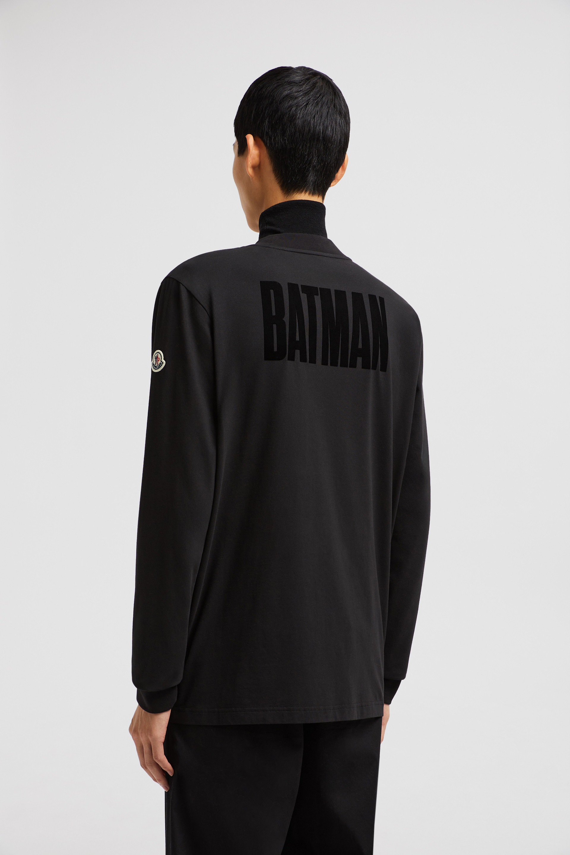 Moncler Batman Motif Long Sleeve Cotton T-Shirt - Black | Editorialist