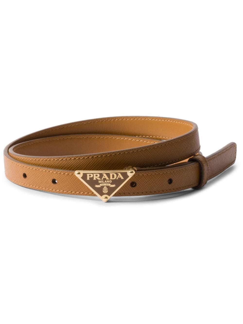 Prada Triangle-Logo Leather Belt - Brown | Editorialist display picture 3