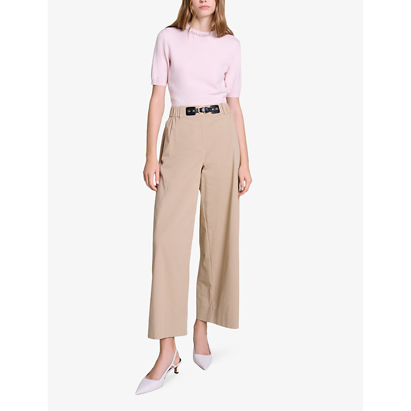 MAJE Maje Buckle-Embellished Logo-Embroidered Trousers
