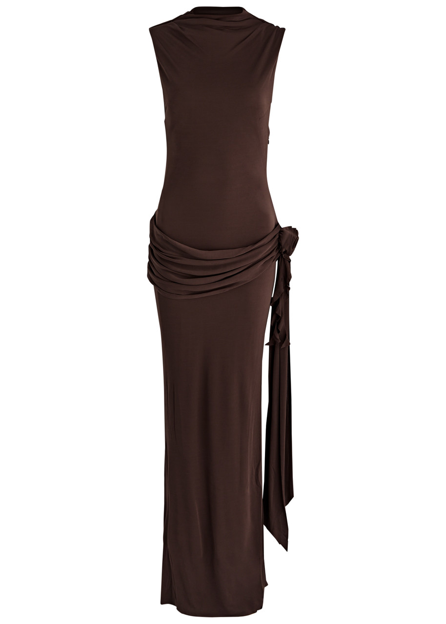 jacinth maxi dress in chocolate brown jersey Women's Country Dreams Suede Fringe Mini Dress in Brown