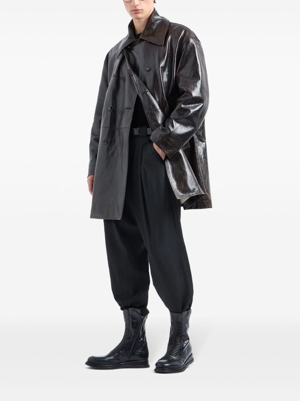 GIORGIO ARMANI Giorgio Armani Leather Double-Breasted Coat