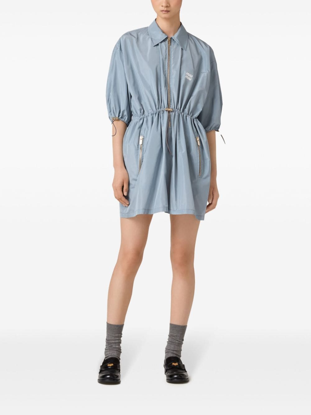Miu Miu Technical Silk Mini Dress - Blue | Editorialist