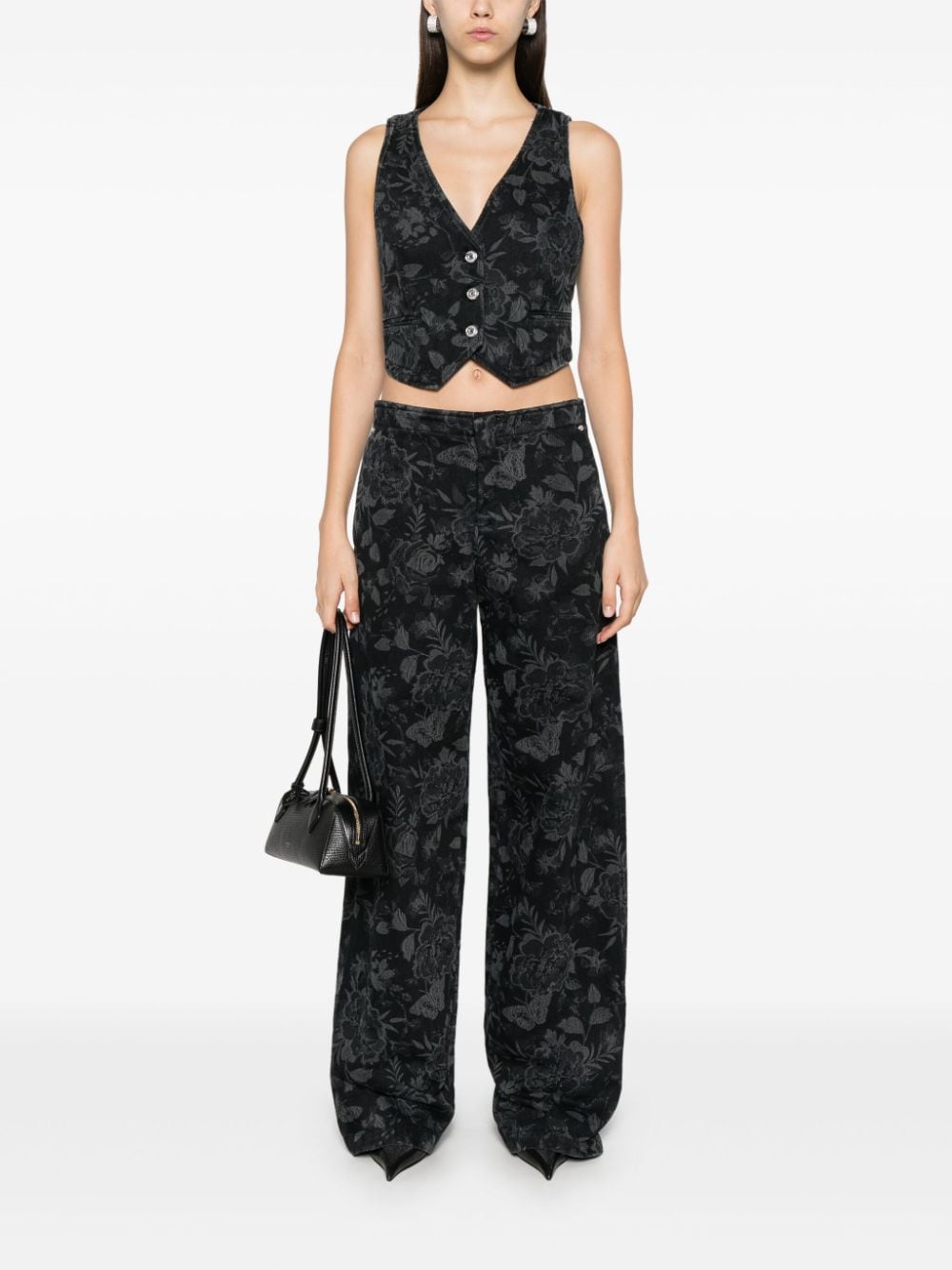 BLUMARINE Blumarine Floral-Patterned Denim Vest