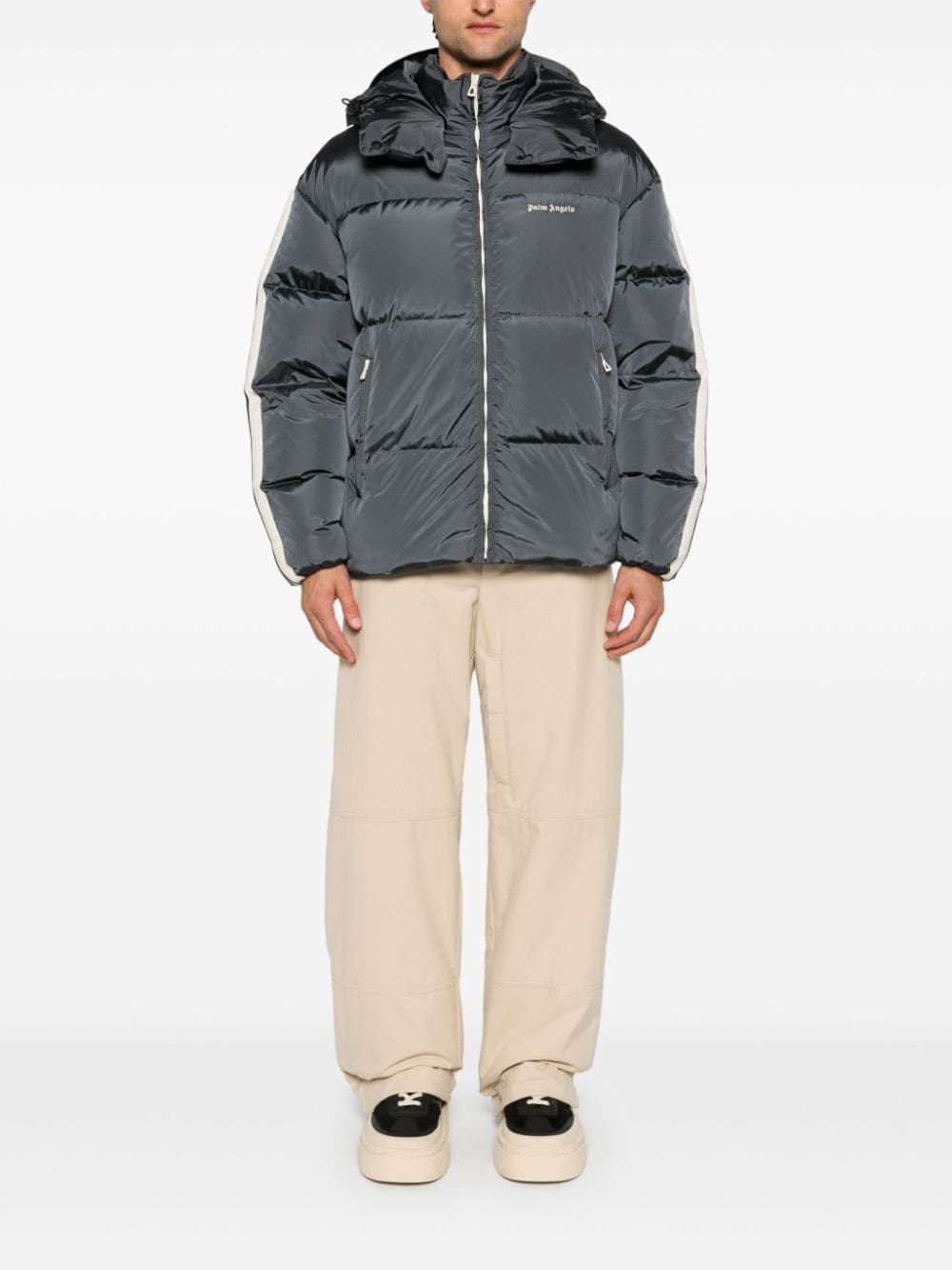 PALM ANGELS Palm Angels Logo Embroidered Puffer Jacket with High Neck and Side Stripe Detailing