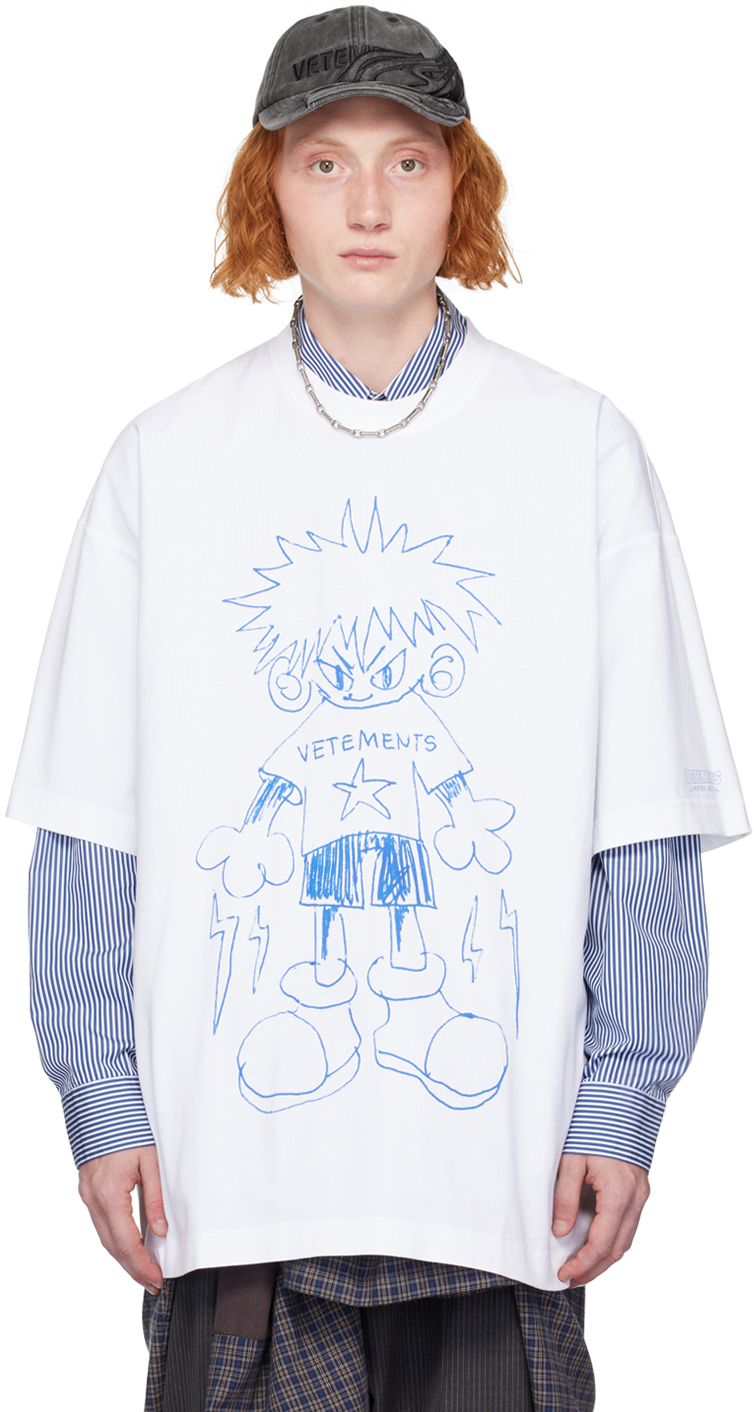 Vetements Drawing T-Shirt In White - 40% Off | Editorialist
