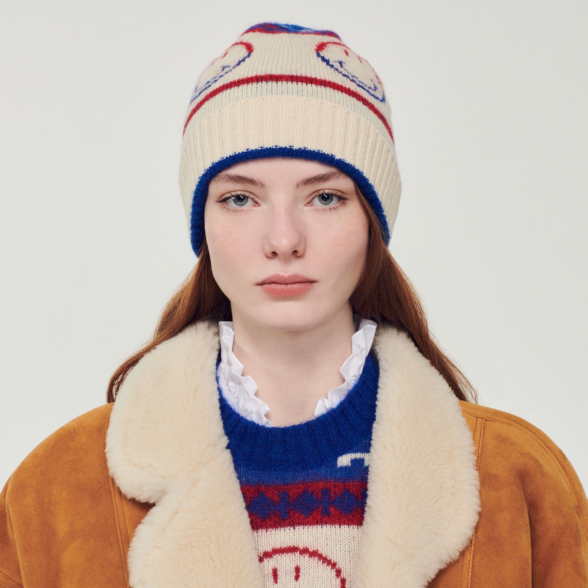 Sandro Smiley© Beanie In Ecru - 75% Off | Editorialist display picture 1