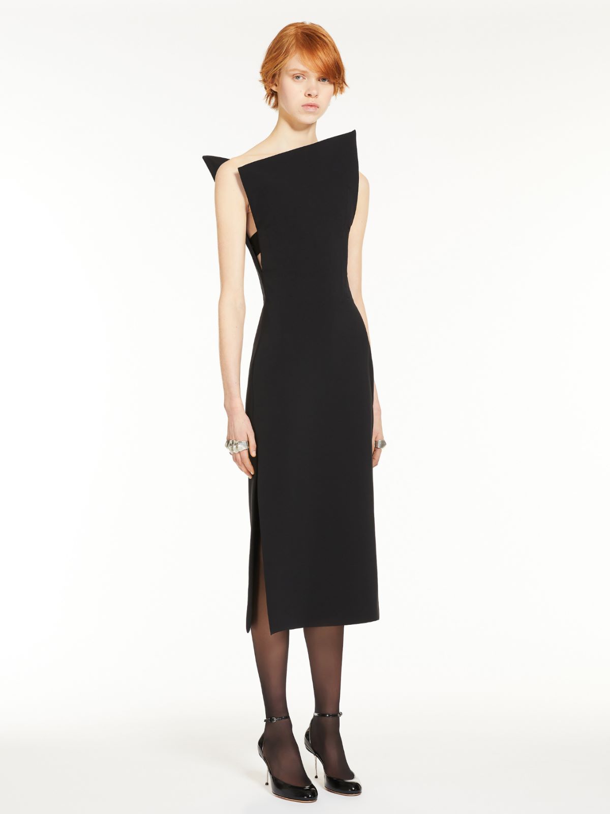 max mara black dress Max Mara Sportmax - Black Tefrite mini dress with branded crystal TEFRITE