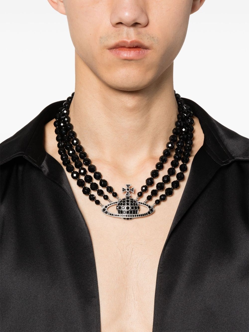 Vivienne Westwood Messaline Orb Three-Row Chocker - Black