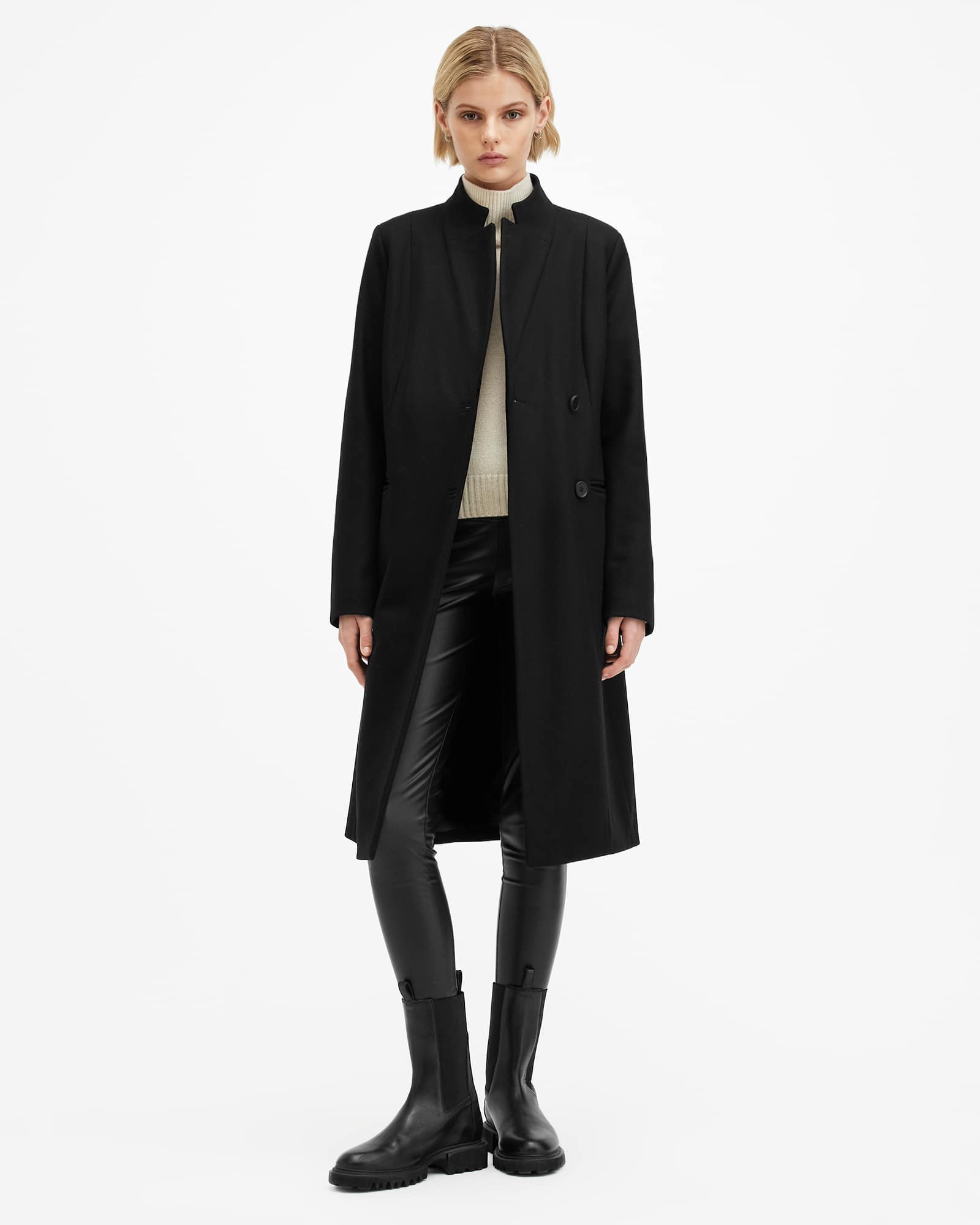 Allsaints Sidney Wool Cashmere Blend Tailored Coat - Black