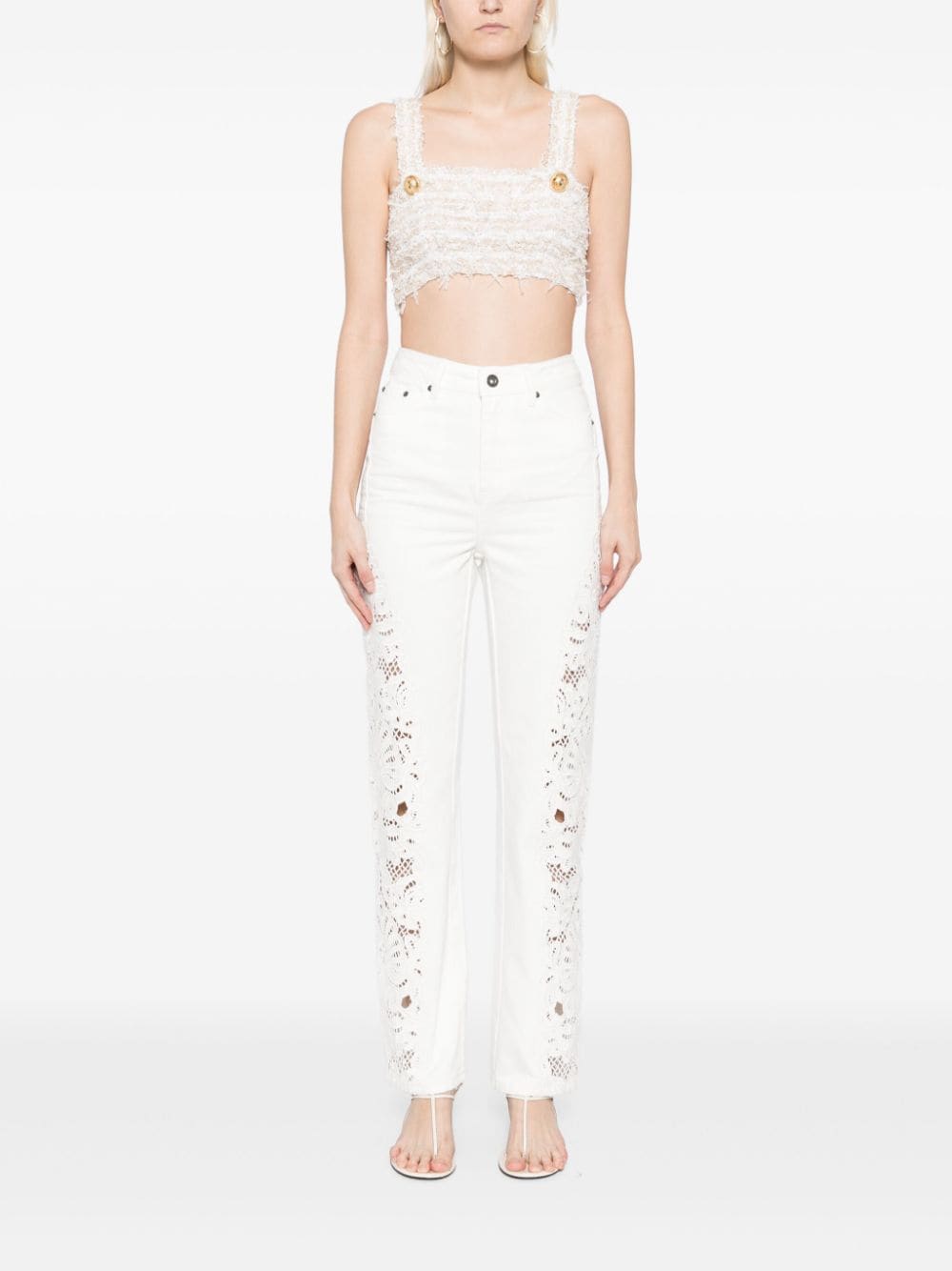 SELF-PORTRAIT Self-Portrait Embroidered Cotton Straight Leg Jeans