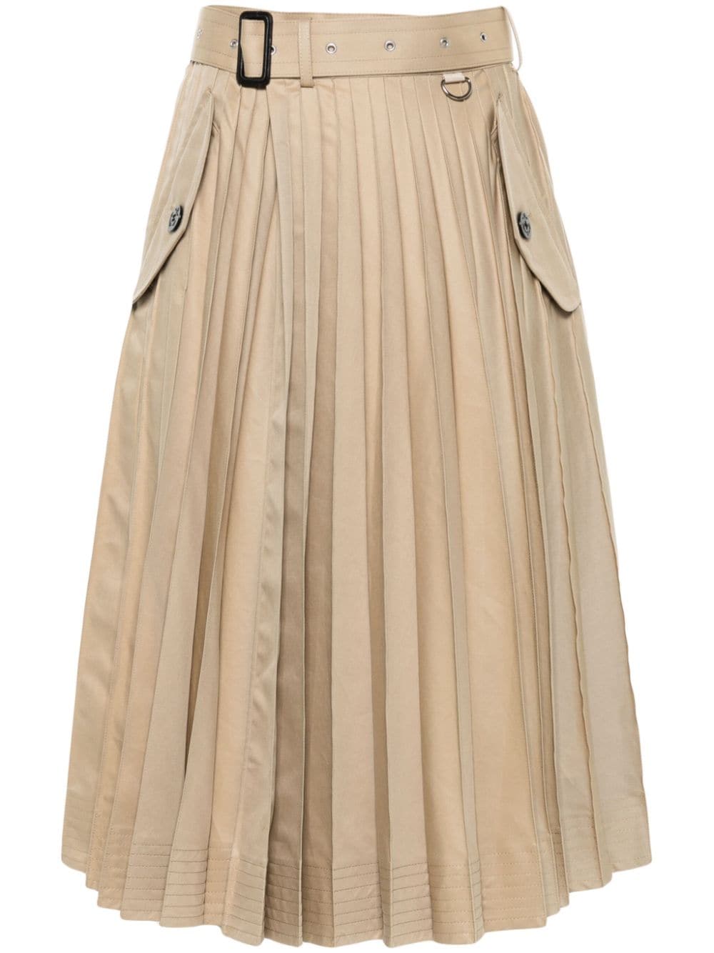 Sacai Plissé Midi Skirt - Neutrals | Editorialist