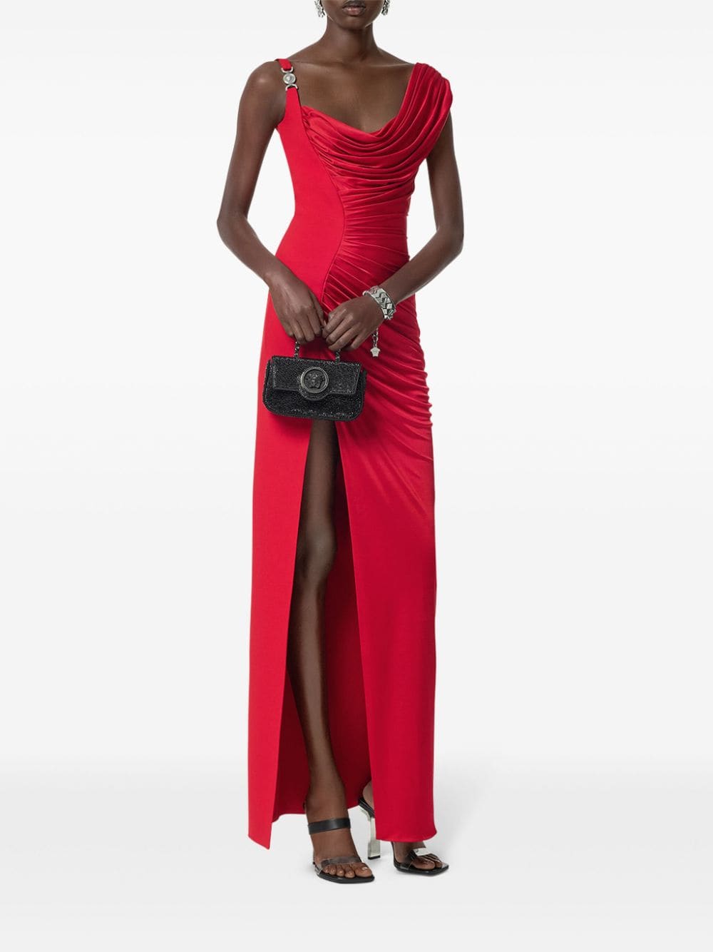 VERSACE Versace Asymmetric Draped Gown with Medusa '95 Hardware
