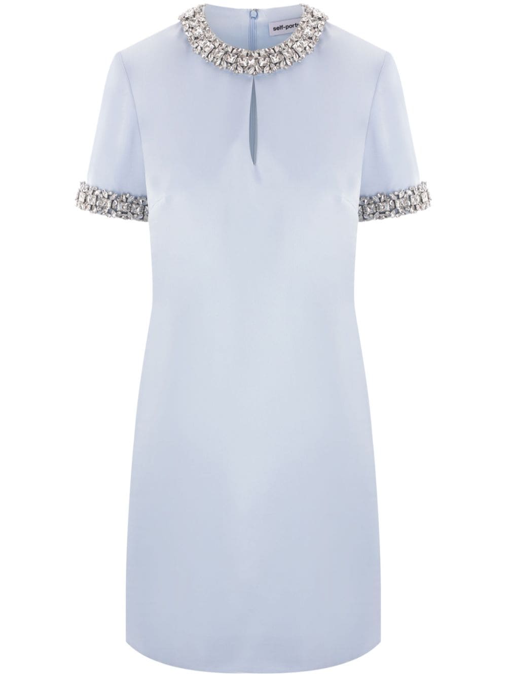 knee length dresses for ladies Self-Portrait - Cream Crystal Trim Knit Mini Dress