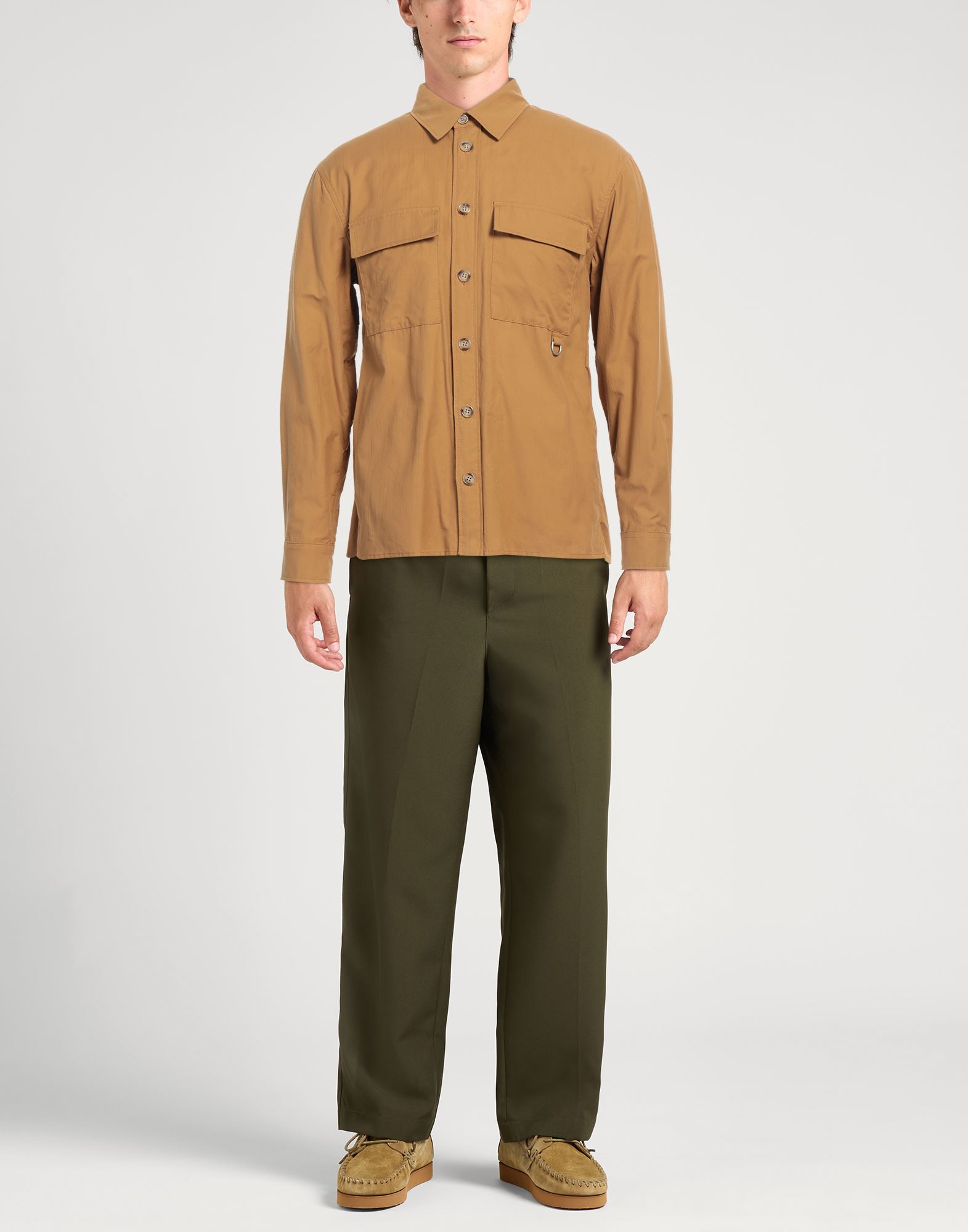 PAOLO PECORA man shirt camel size s cotton, elastane
