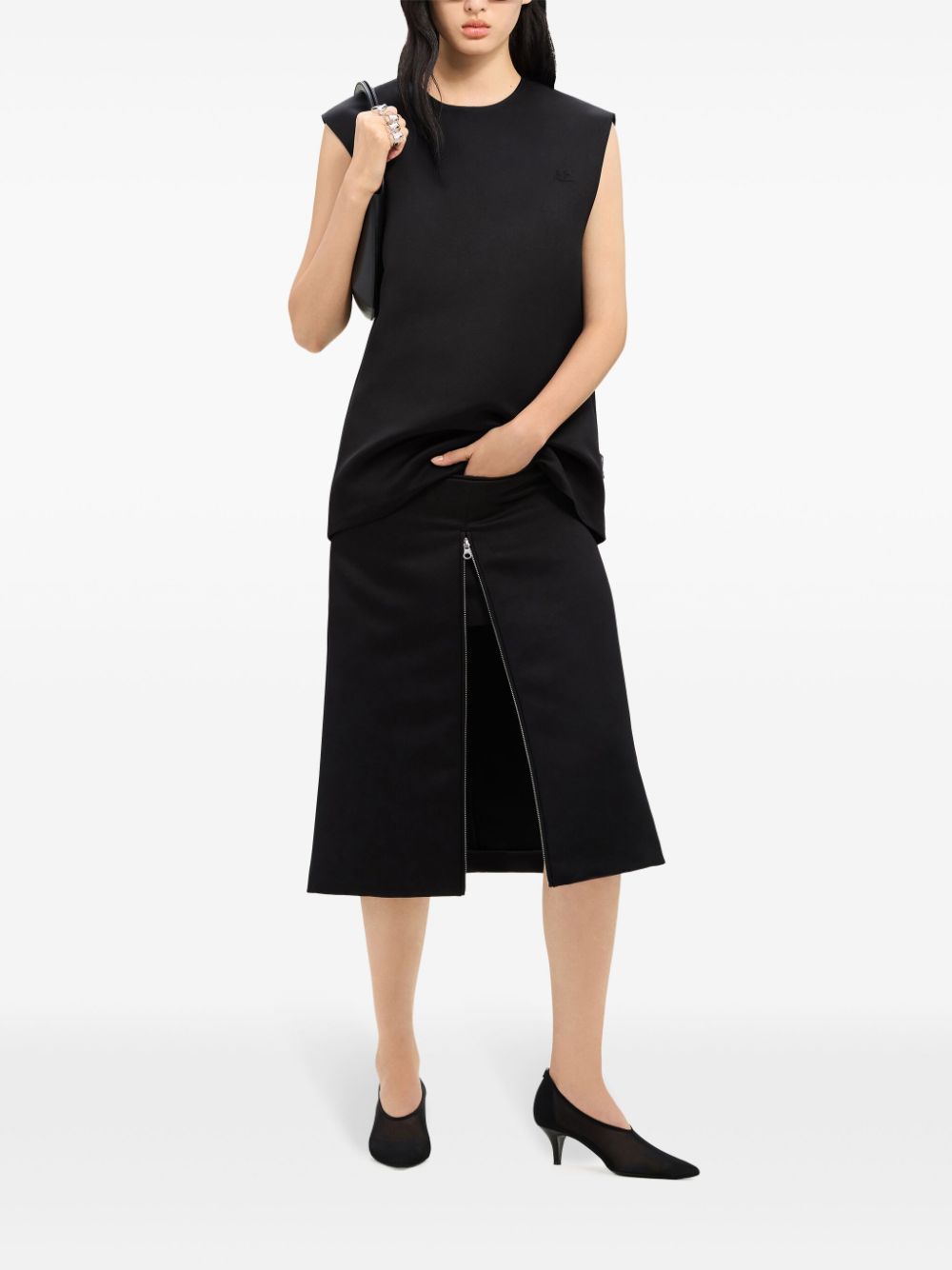 COURREGES Courrèges Zip-Detail Satin Midi Skirt