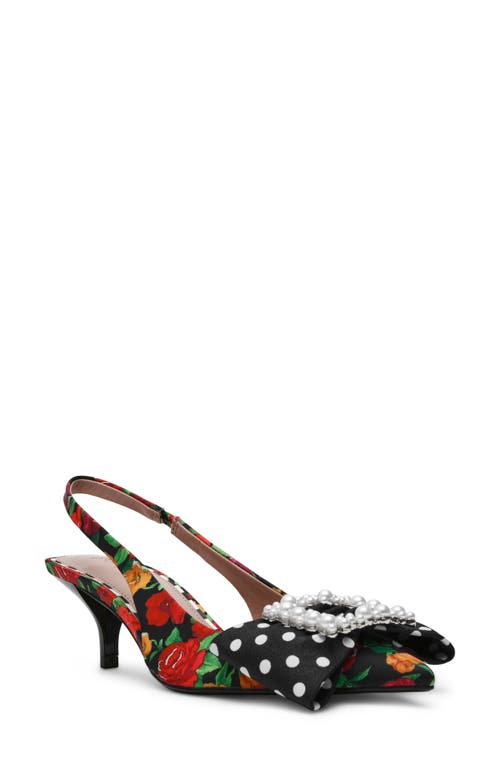 Betsey Johnson Birdy Pointed Toe Slingback Pump In Black Rose Multi ...