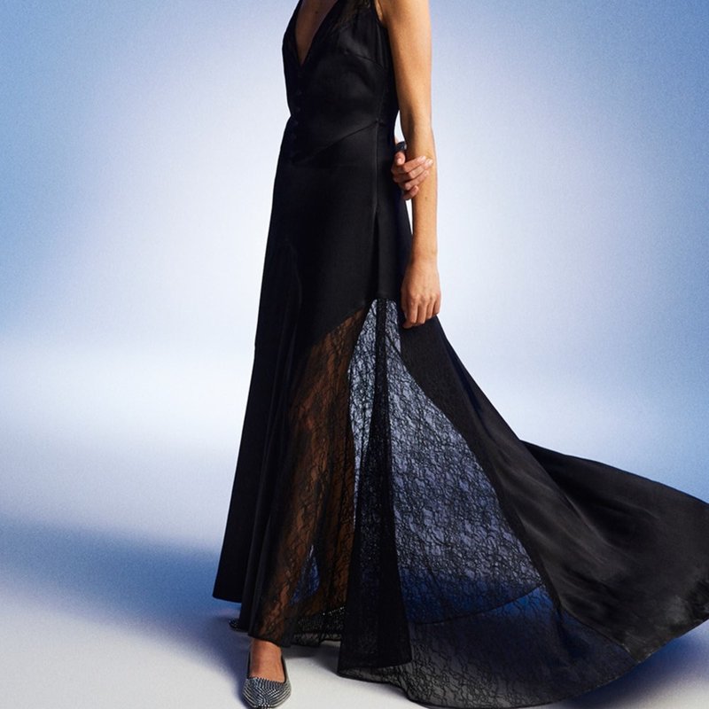 nocturne tulle backless dress A Line Blue Backless Tulle Lace Long Prom Dresses, Open Back Blue Lace   morievent