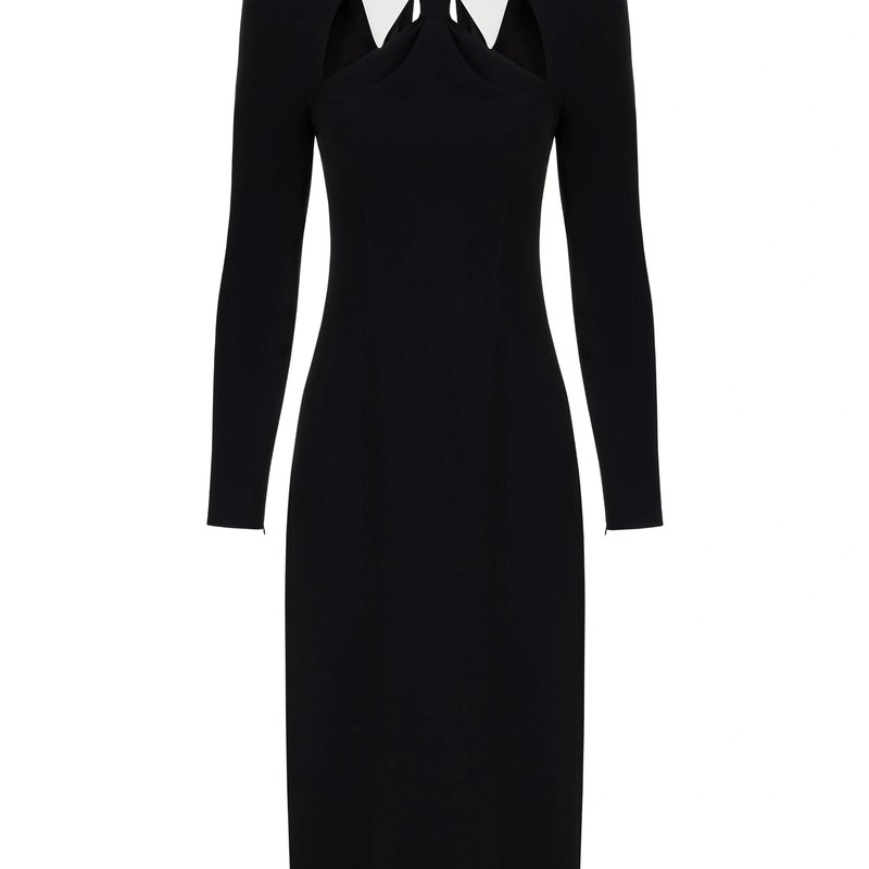 nocturne tie collar midi dress Nocturne Tie Collar Midi Dress in Black